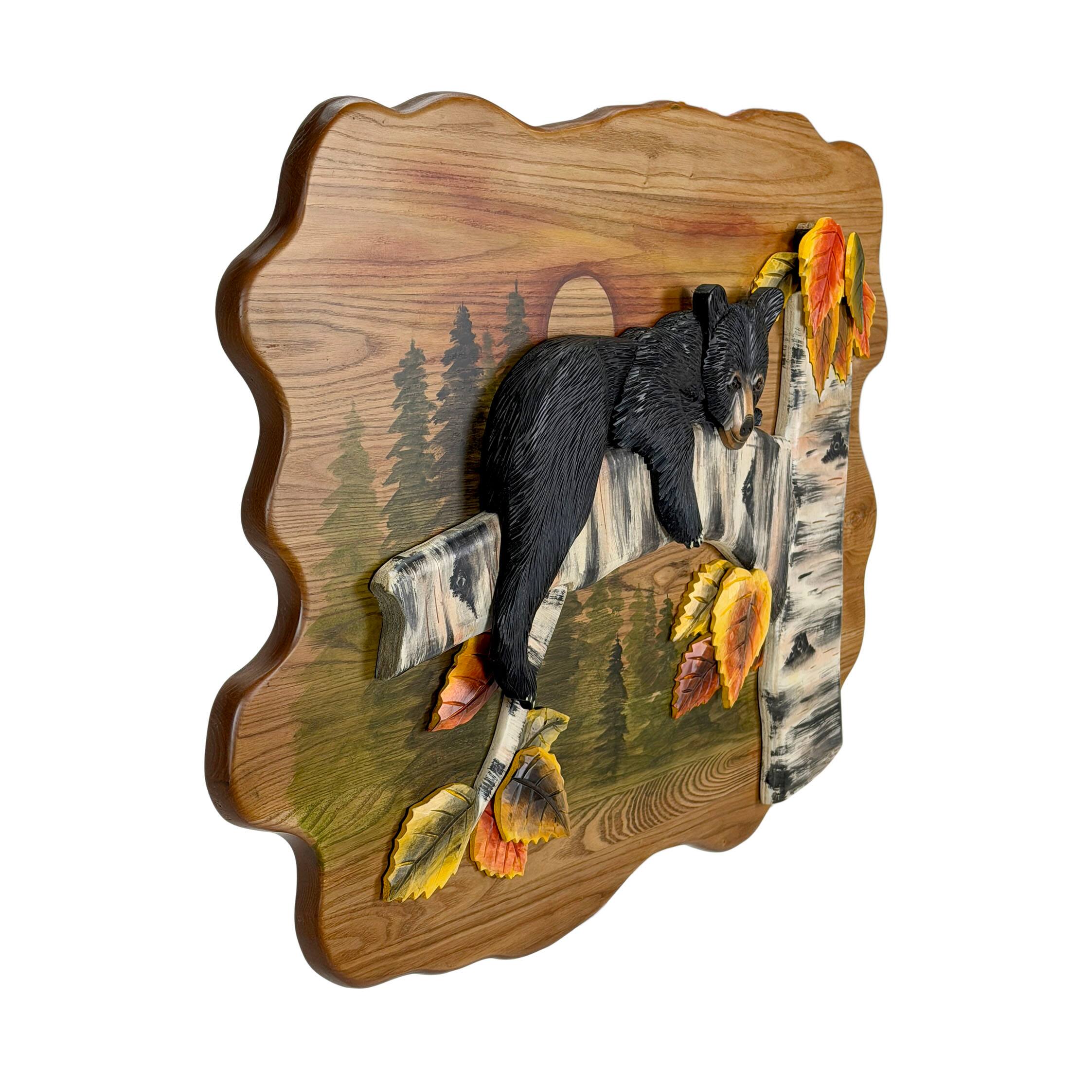 Zeckos Bear Cub in Birch Forest Wood Wall Sculpture 24x34.5 Glossy ...