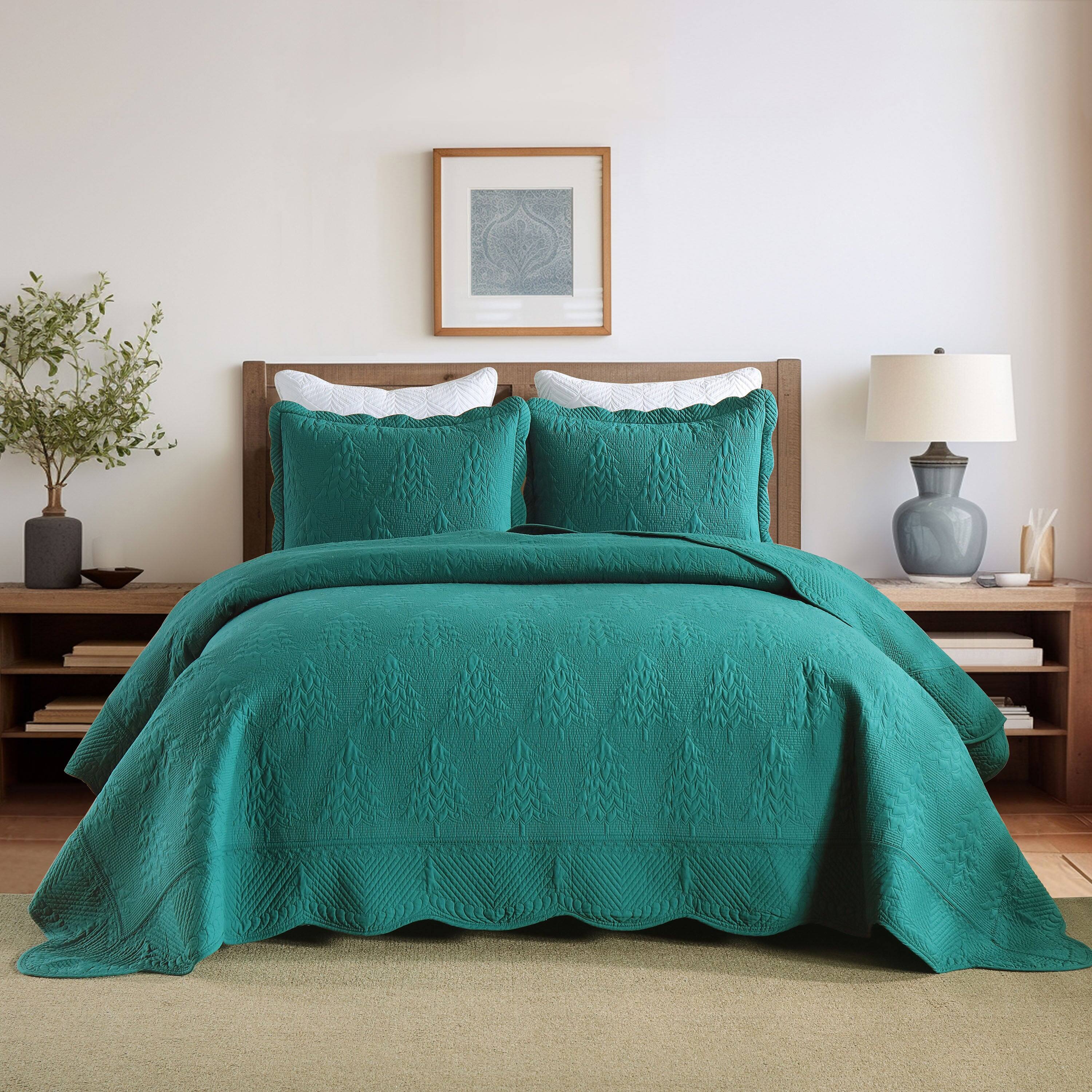 MarCielo 3 Piece 100% Cotton Christmas Tree Bedspread Set Coverlet Set ...