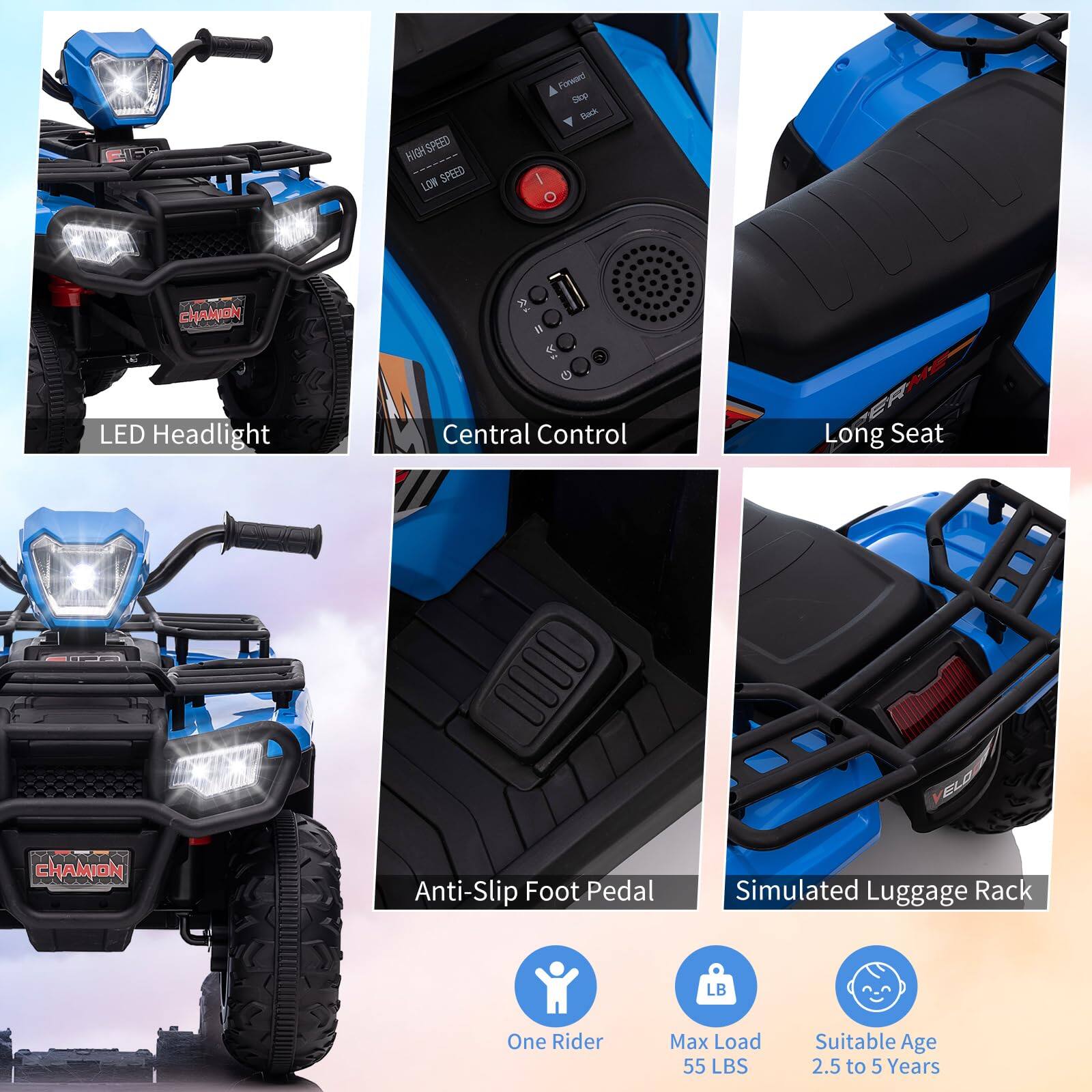 GARVEE new 12V Kids Ride On ATV for Toddlers with High/Low Speed LED ...