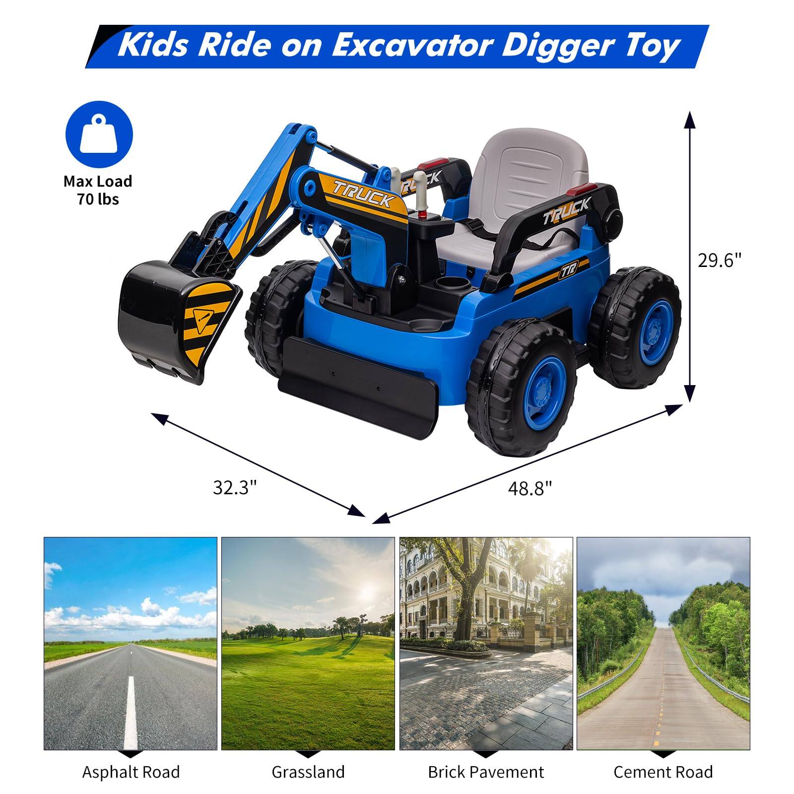 Jojoka 12V Kids Ride On Excavator Digger Truck with Remote Control & Electric Digging Arm, 12V ...