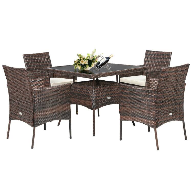Mondawe 5 Piece Outdoor Dining Set w/ 1 Table & 4 Sofas, Patio Acacia ...