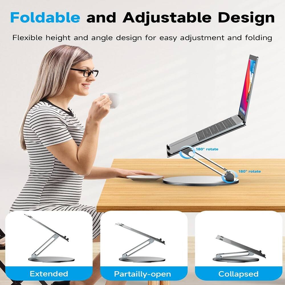 ACJPR Aluminum Laptop Stand, 360° Rotating Foldable Riser with Cooling ...