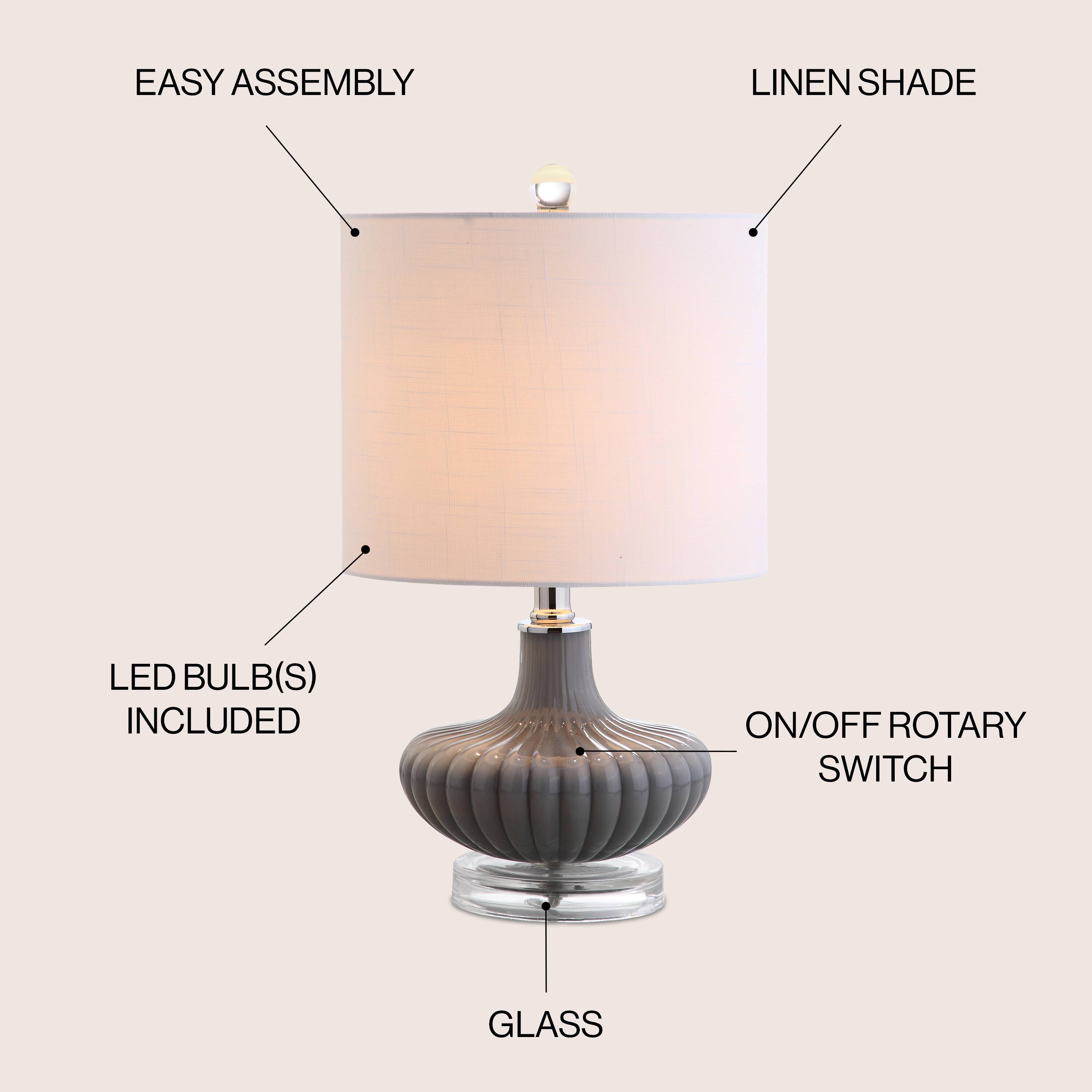 Jonathan Y Kamille 18" Glass and Lucite LED Table Lamp, Gray Gray/Clear ...