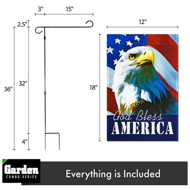 G128 Combo Pack Garden Flag Stand 36 x 16 in & God Bless America Eagle ...