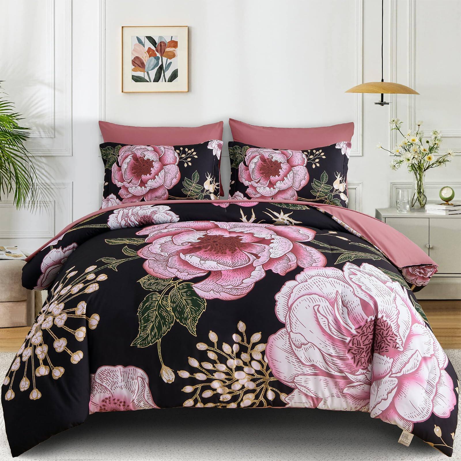 Paradigms Interiors Floral Comforter Set 7 Pieces Bed In A Bag Flower ...
