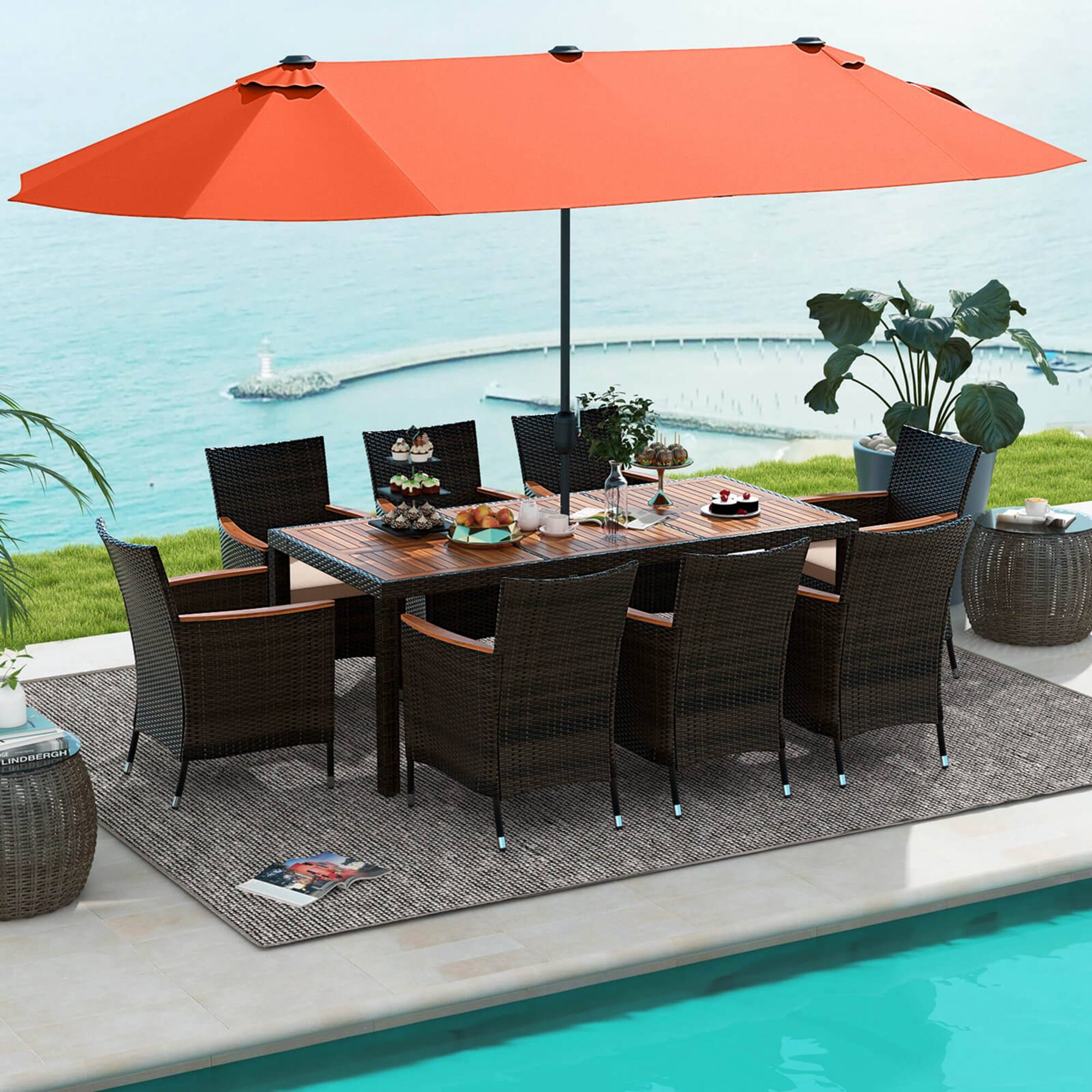 Costway 11 PCS Patio Wicker Dining Set with Double Sided Outdoor ...