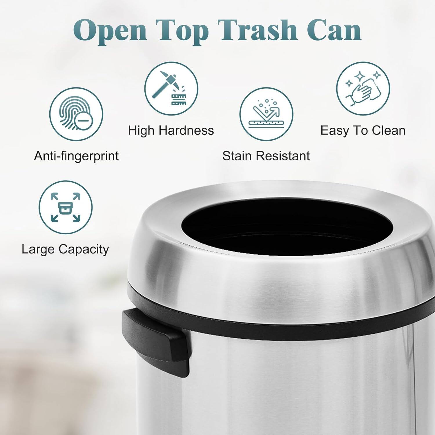 Homhougo 65L/17Gal Fingerprint Proof Stainless Steel Swing Top Trash ...