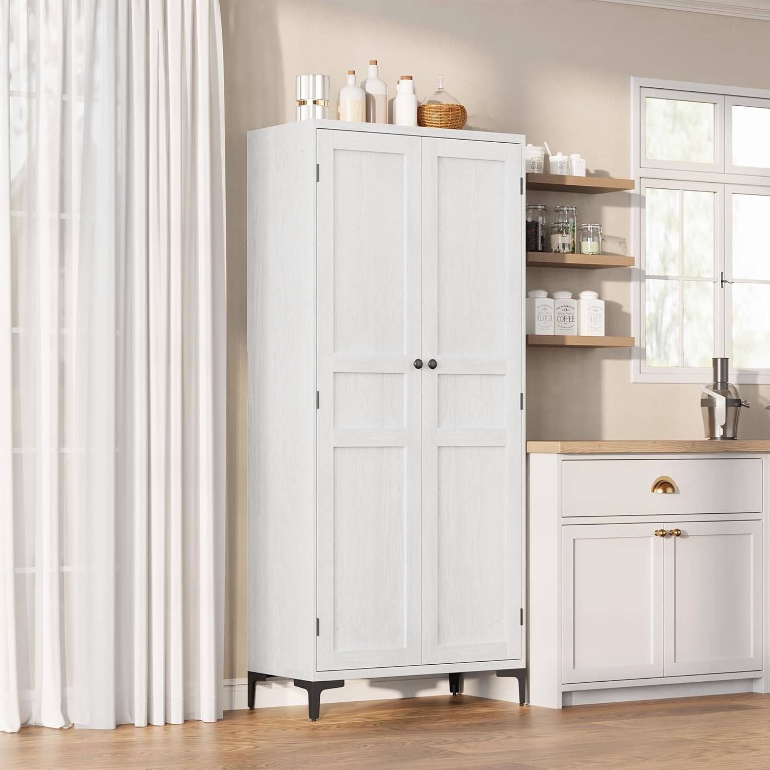 Homhougo 63 in Tall Storage Cabinet, Kitchen Pantry Cabinet 5 Tier ...