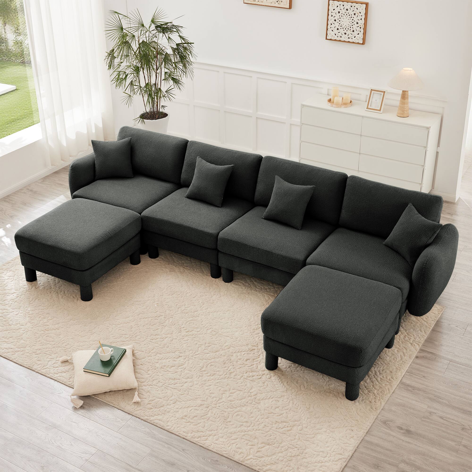 Aukfa Boucle Fabric U Shape Sectional 4 Seater Sofa Shell Shaped ...