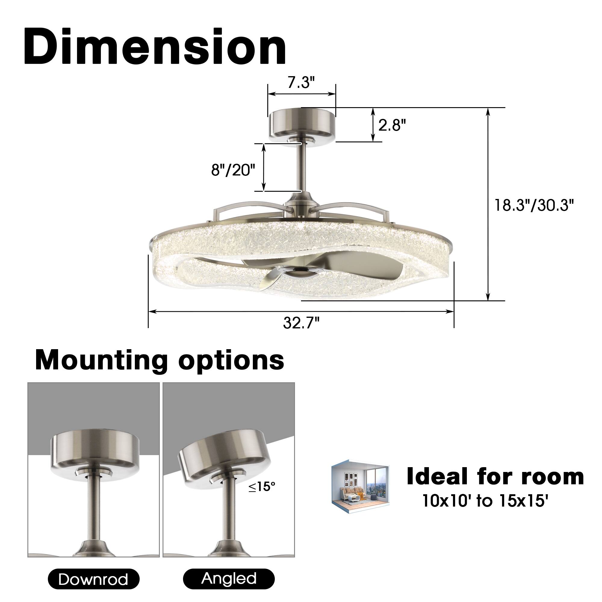 Perimost 33" Modern Cage LED Ceiling Fan Chandelier with Remote and DC ...