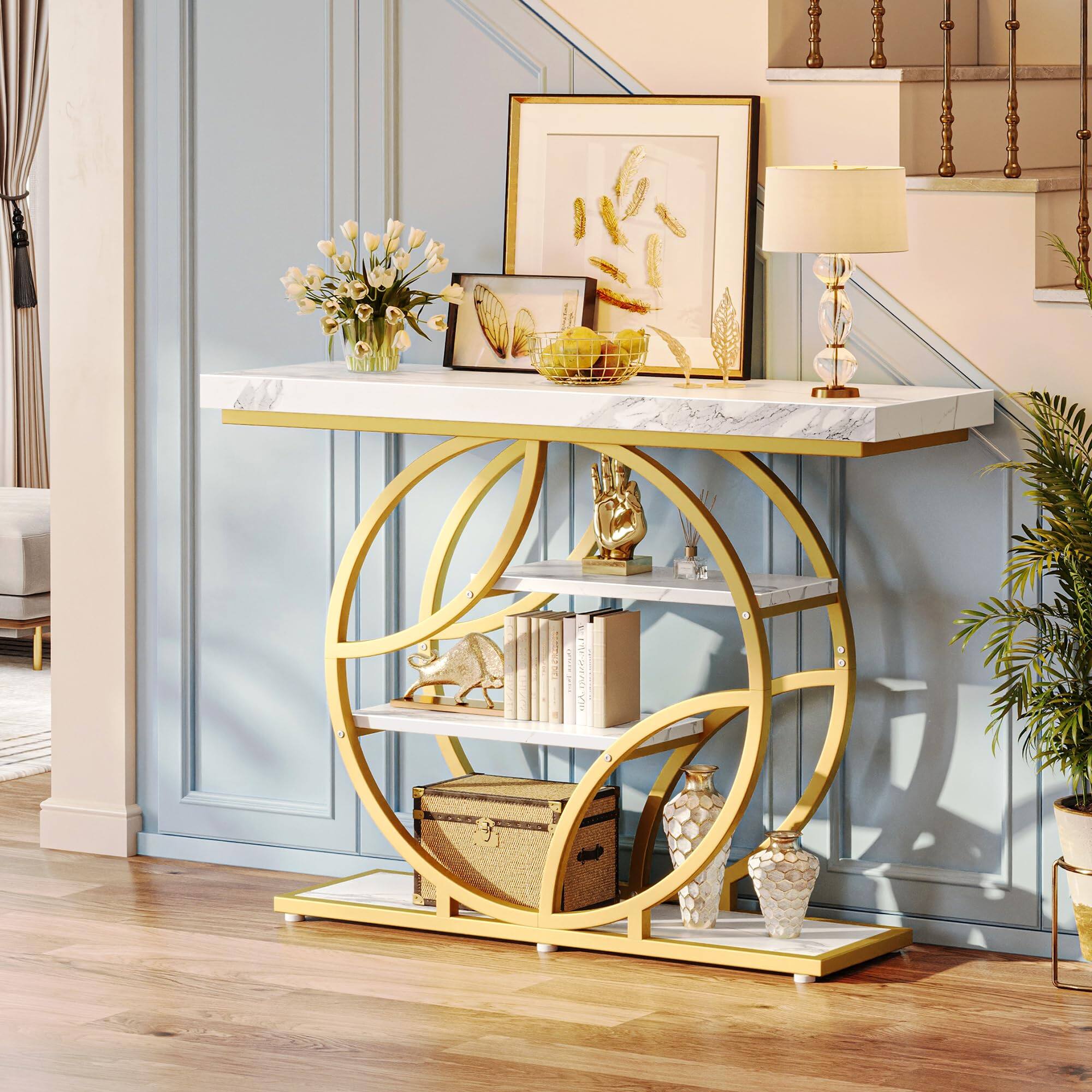 JETRANSPORT 41.3 Inch Entryway Table With Marble Top Modern Console ...