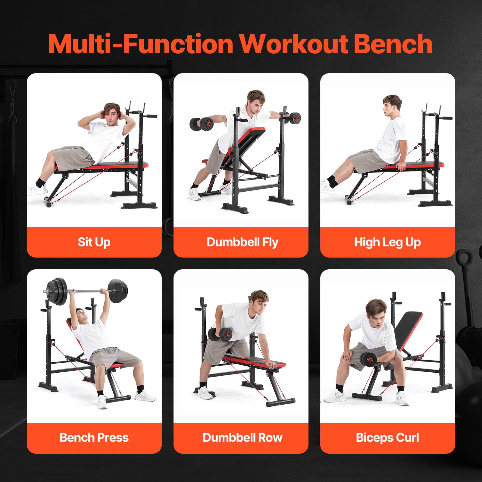 VEVOR 6 in 1 Weight Bench Set, 600lbs Adjustable Workout Bench Press ...