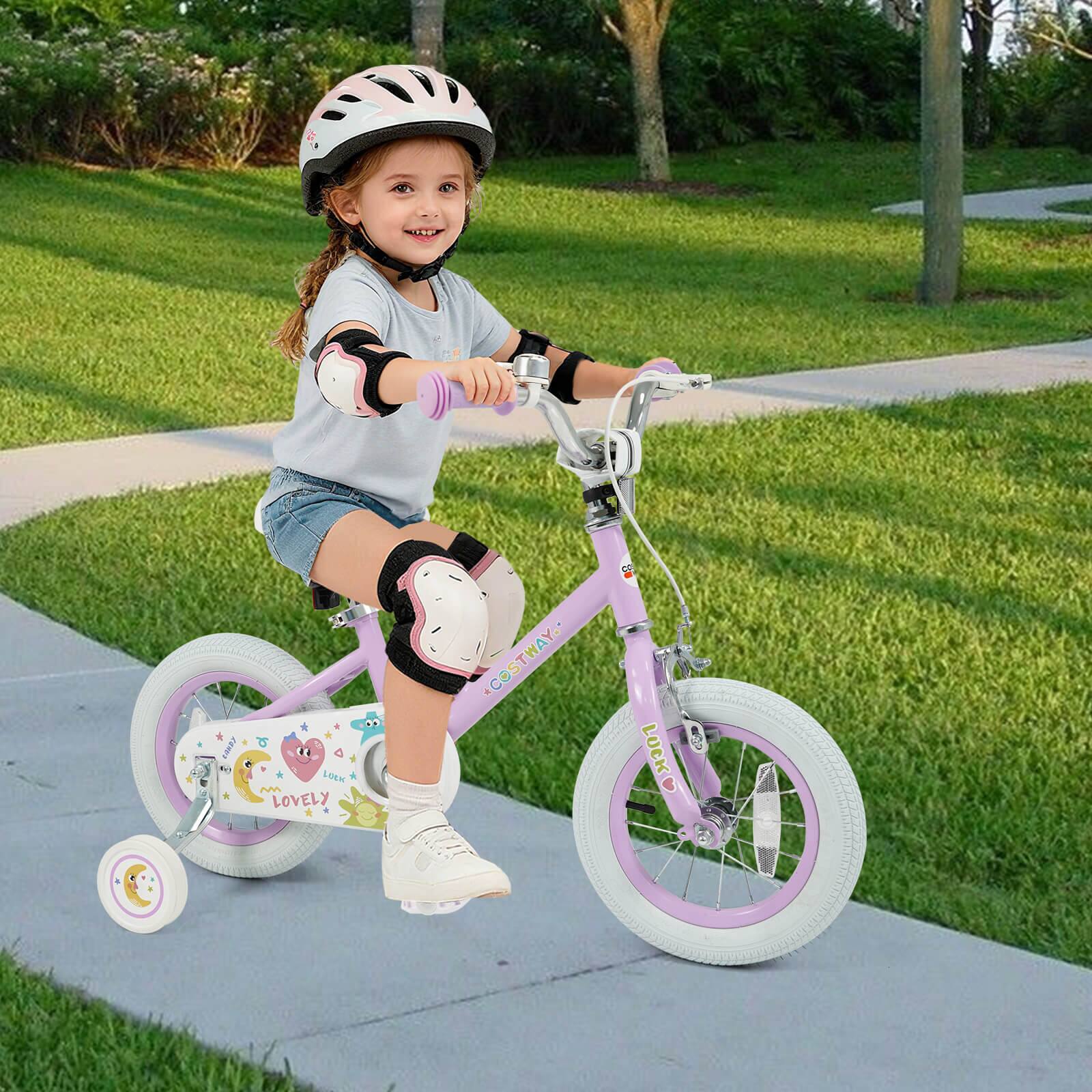 Costway 12 Inch Kids Bike for Girls Boys Age 3 8 Years with Training Wheels, Coaster Brake ...