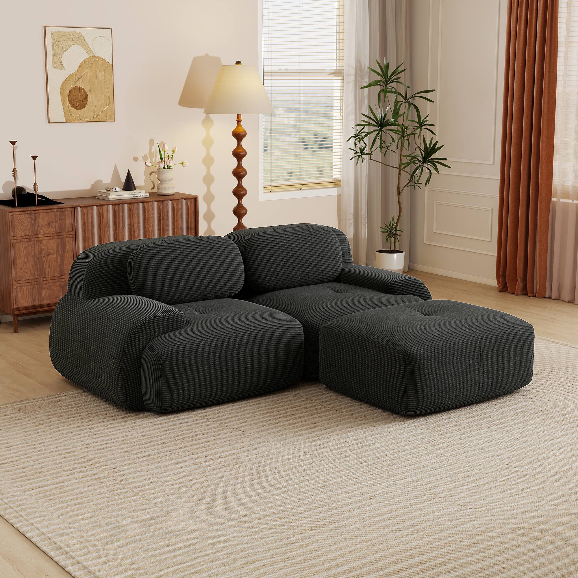 Aukfa 2 Seats + Ottoman Modular Corduroy Sectional Sofa Ergonomic ...