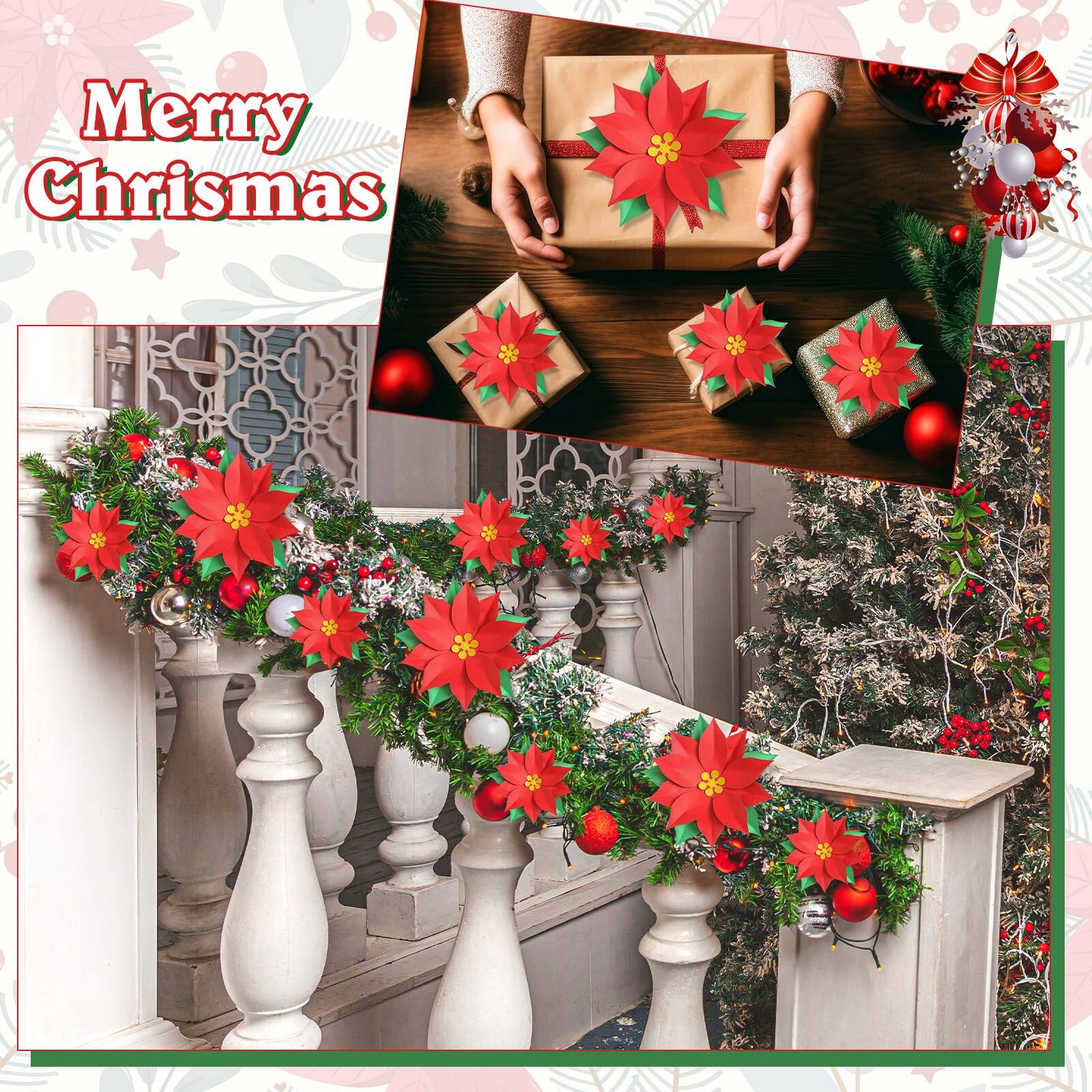 Paradigms Interiors 12 Christmas Poinsettia Paper Flower Decorations ...