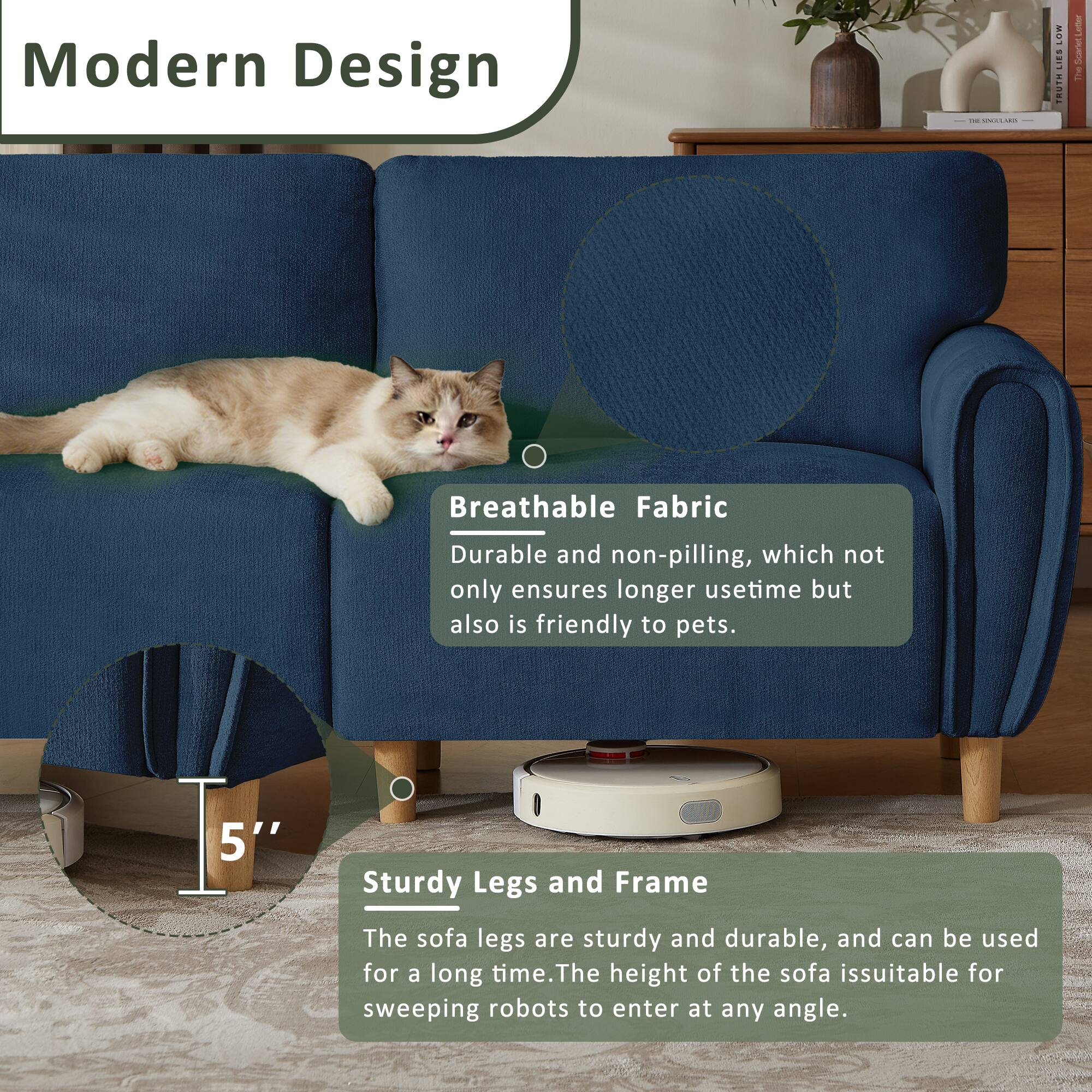 Electra Tech Xpress Modern Chenille Upholstered Couch, Large Loveseat ...