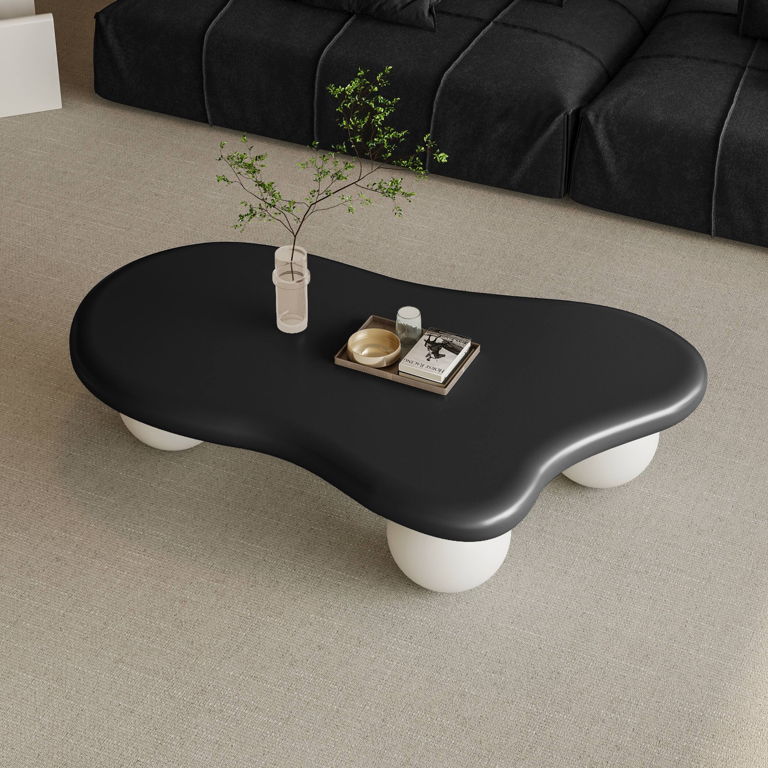 Loheer Cloud Coffee Table Irregular Black Top Center Table For Living ...