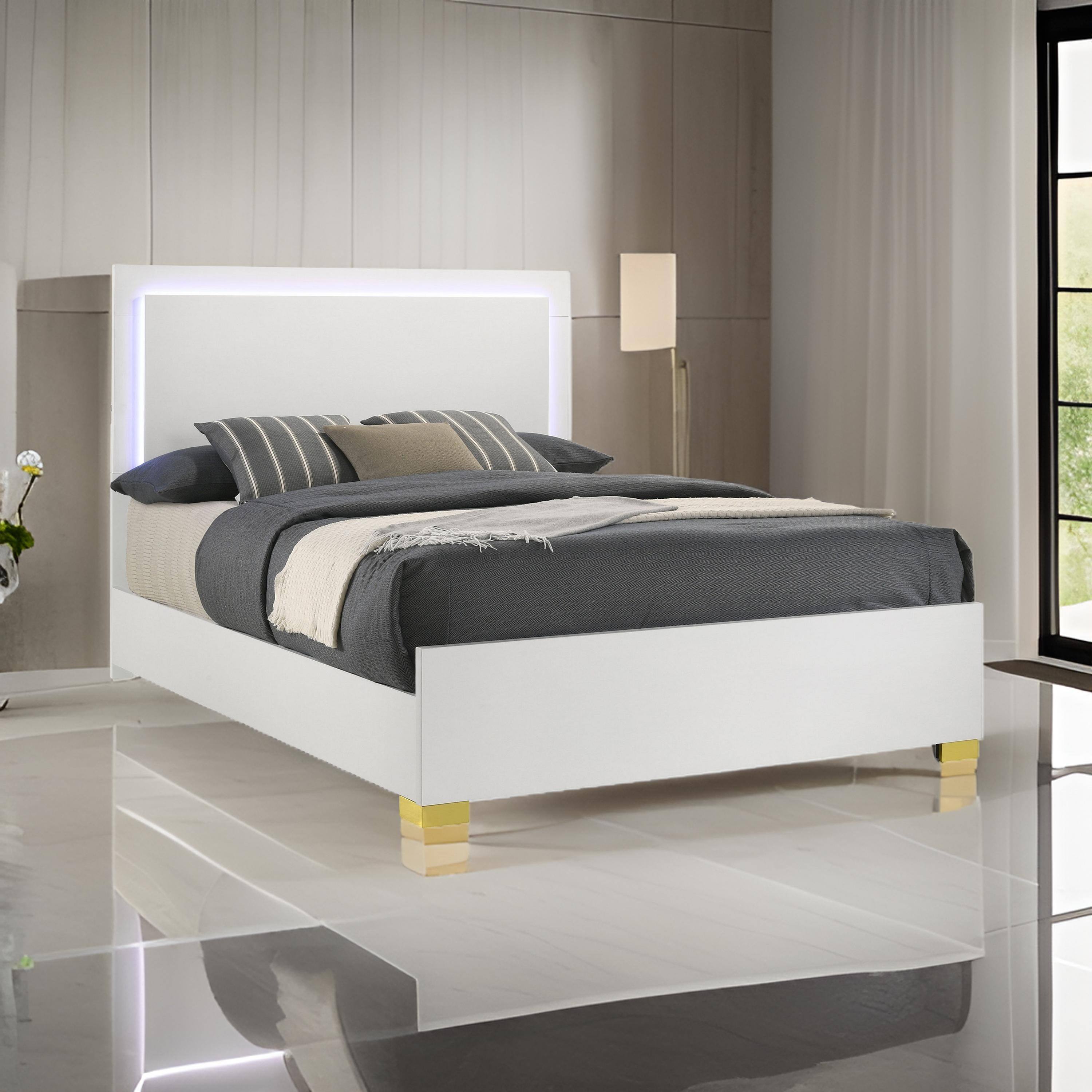 Manhattan Lane Dex Platform King Size Bed, Panel LED Headboard, White ...
