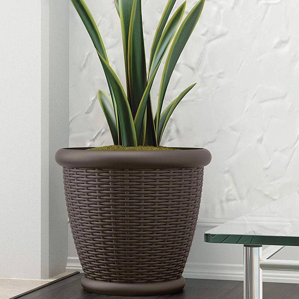 Suncast Resin Decorative Wicker Patio Planter Pot Brown 1816WJ - Best Buy