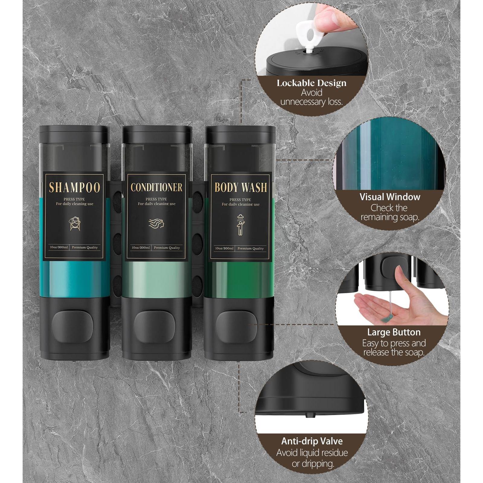 Dapper Styles Shampoo And Conditioner Dispenser No Drill Wall Mounted ...