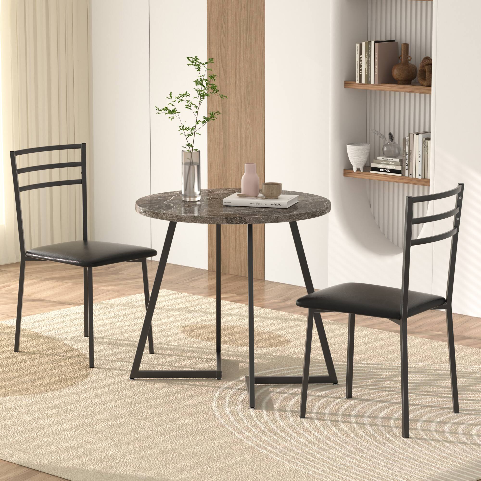 Vecelo Modern 3 Piece Round Dining Table Set for 2, Faux Marble Top ...