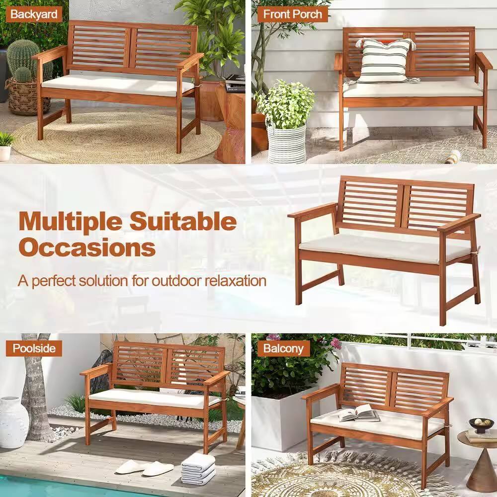 SlickBlue Solid Wood Garden Bench with Armrests, Slatted Back & Cushion ...
