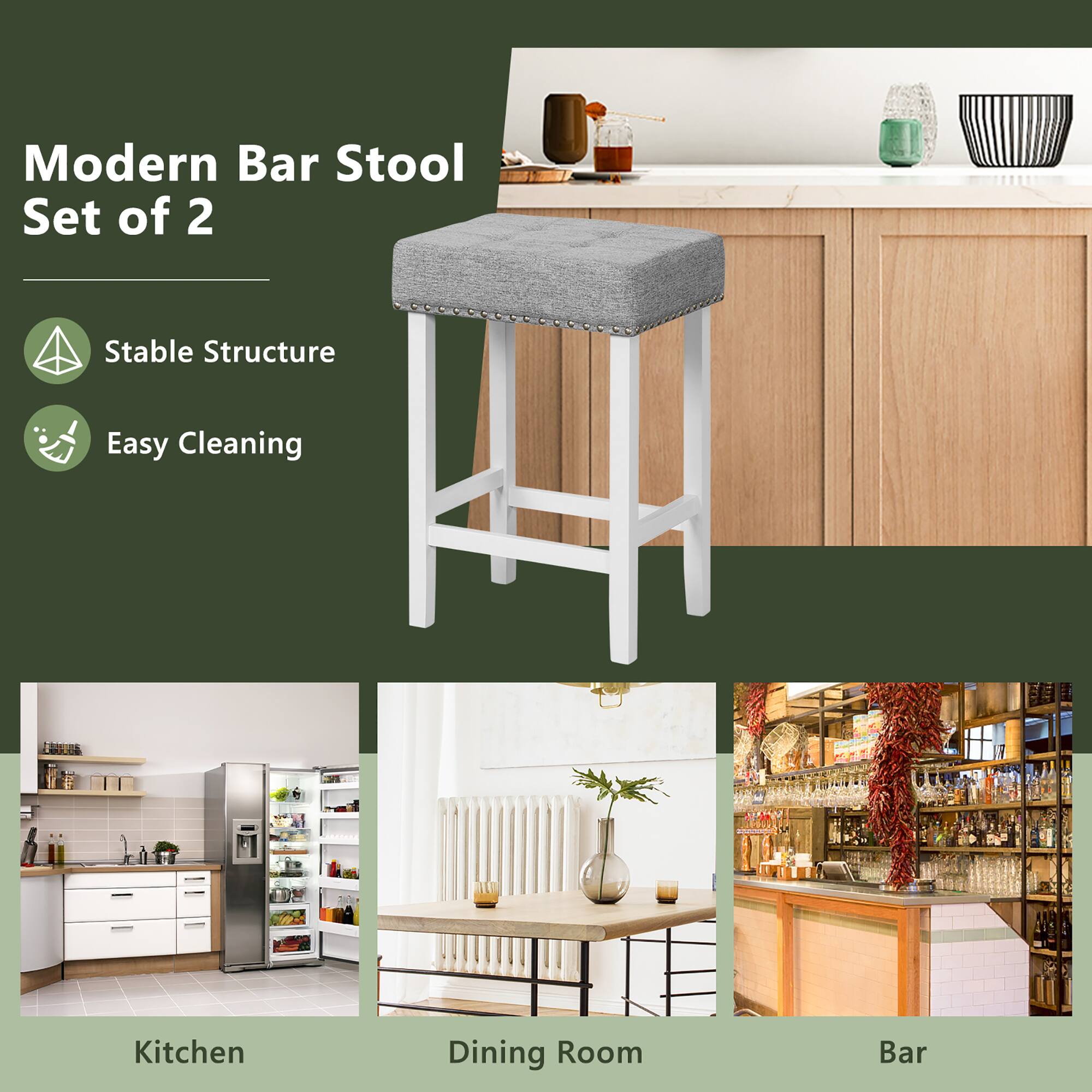 Costway Set of 2 Bar Stools Tufted Upholstered Counter Height Chairs ...