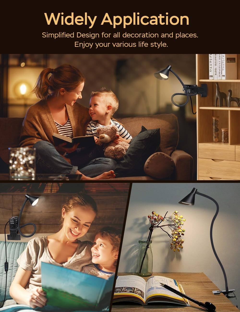 Cozy Serene white Light Reading Light USB Clamp Flexible METAL Clip ...