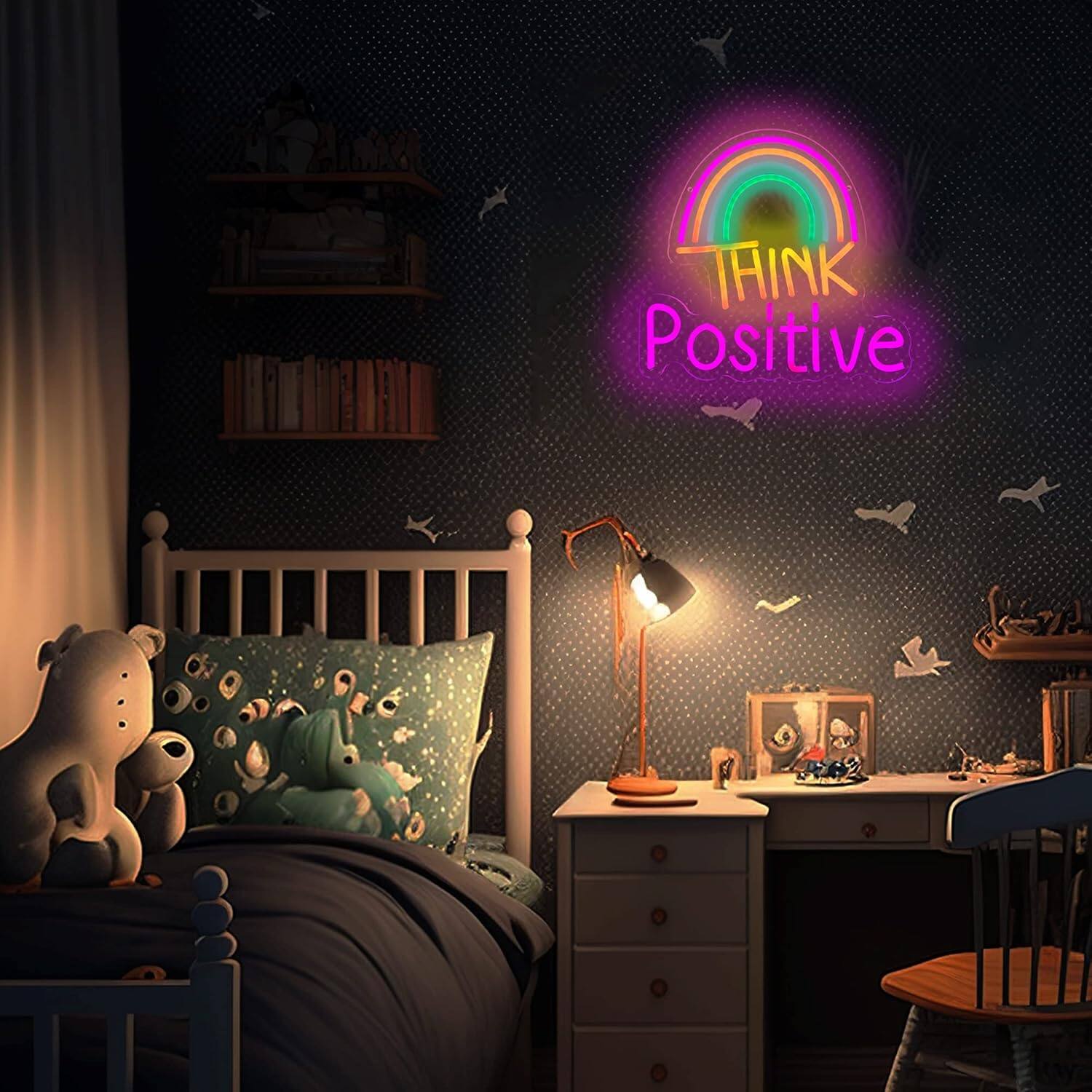 Auledio Think Positive Neon Sign, Think Positive Led Rainbow Neon Sign ...