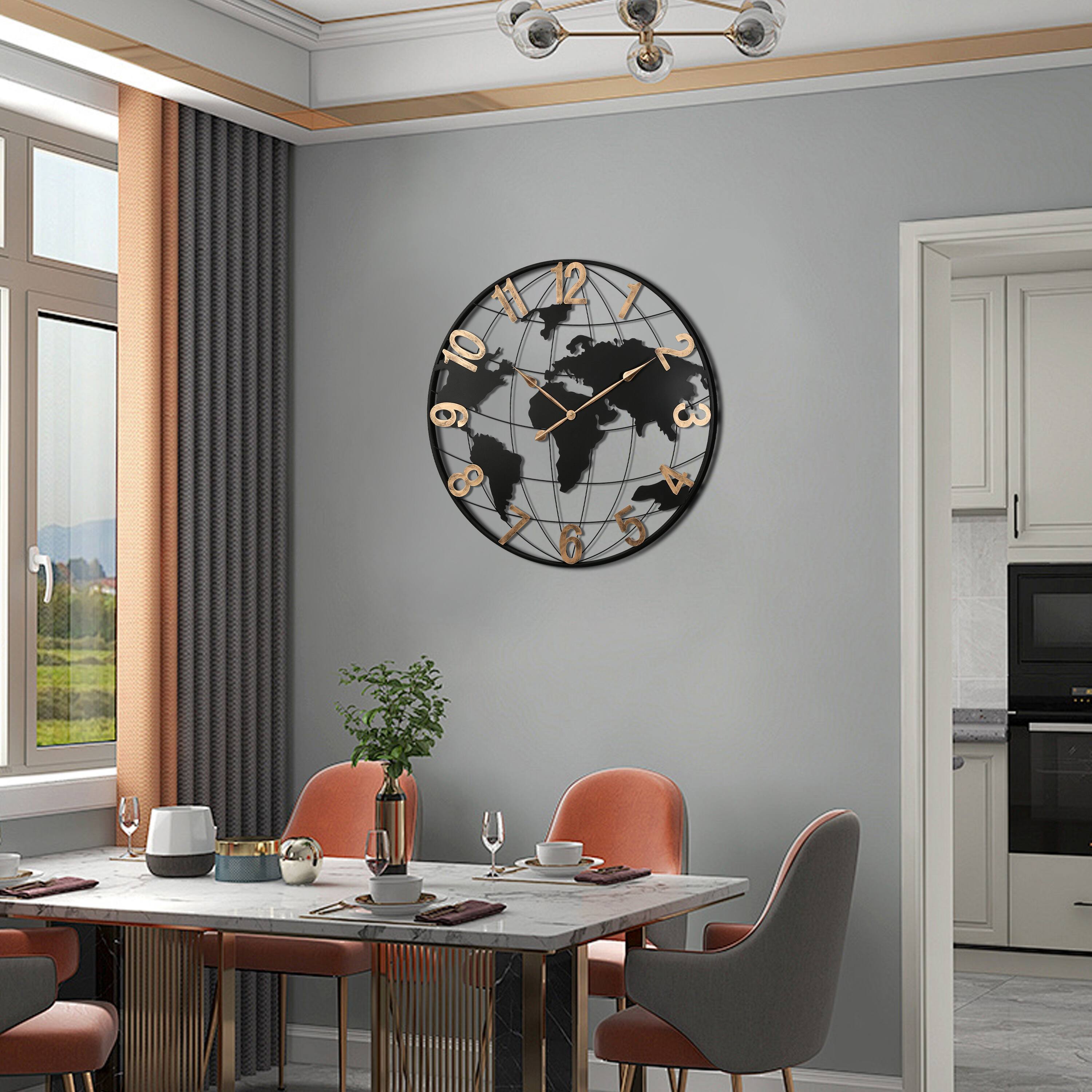 Siljoy 36 Inch Modern Silent World Map Wall Clock with Vintage Gold ...