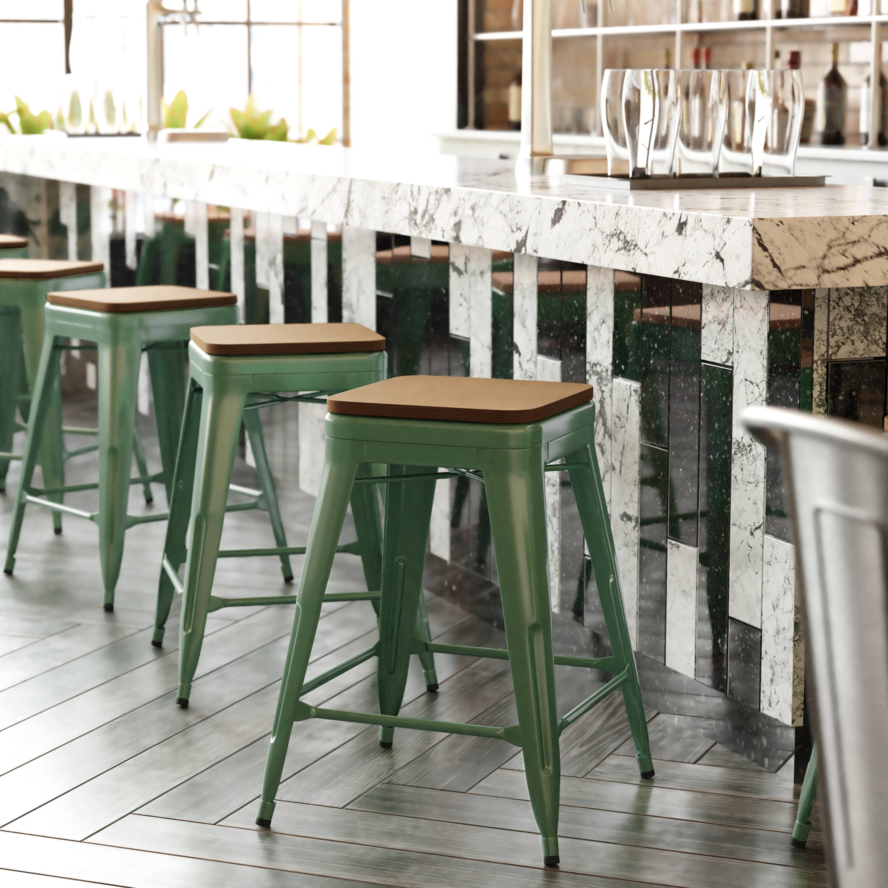 Emma + Oliver Kam Backless Metal Indoor Outdoor Stool with All Weather ...