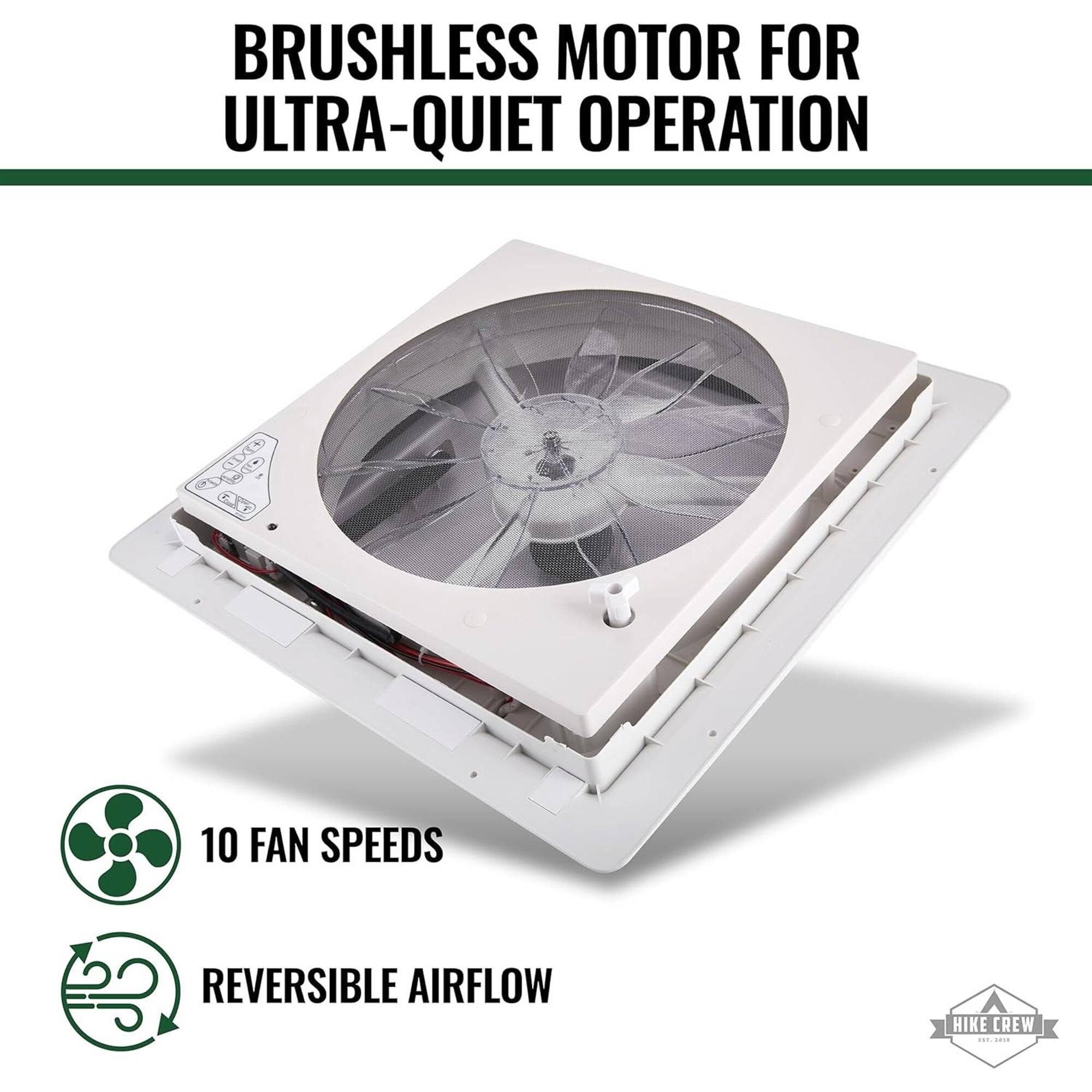 Hike Crew 16” RV Roof Vent Fan, 12V 10 Speed RV Fan with LED Light ...