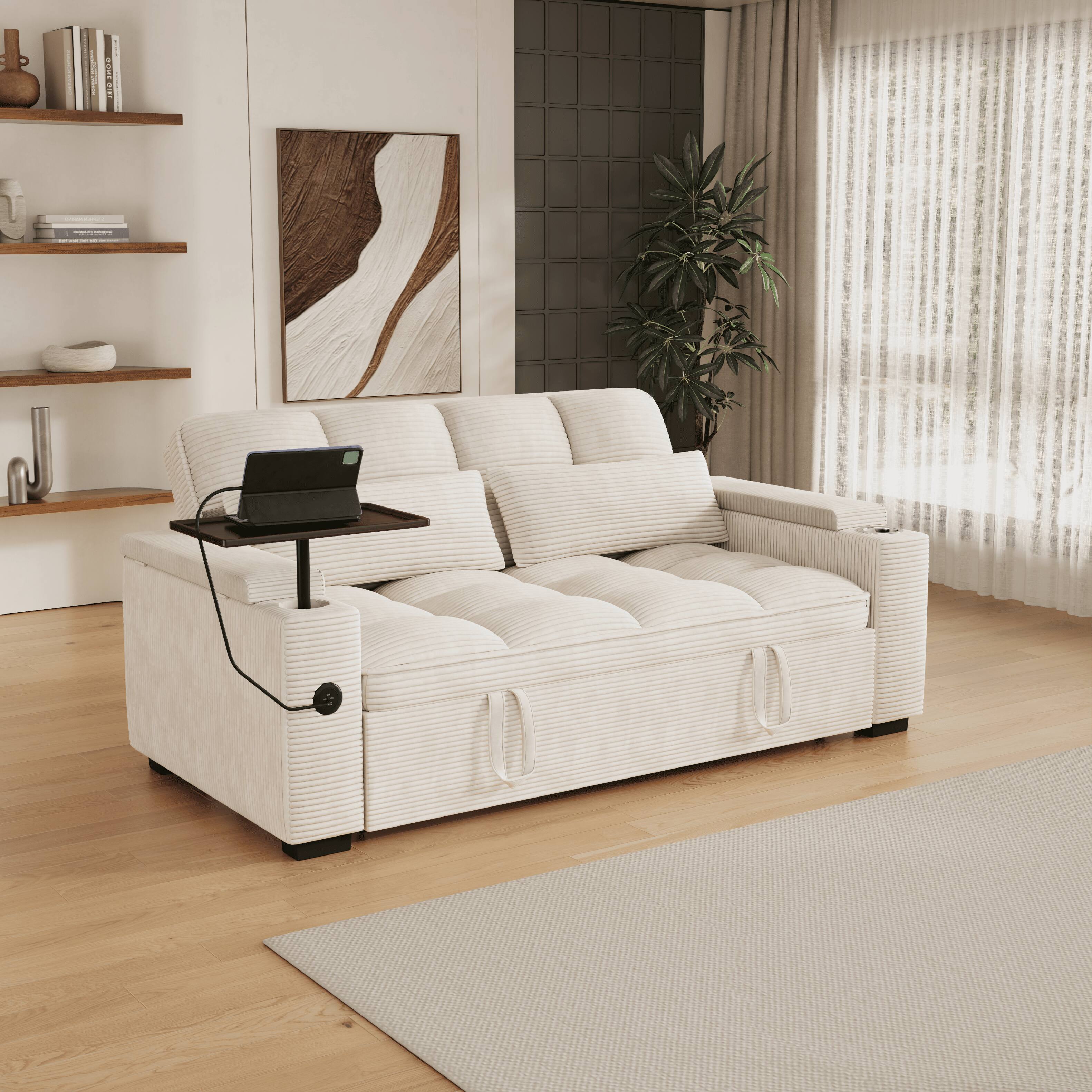 Anysun 65" 3 in 1 Corduroy Convertible Sofa Bed Pullout Design with 360 ...