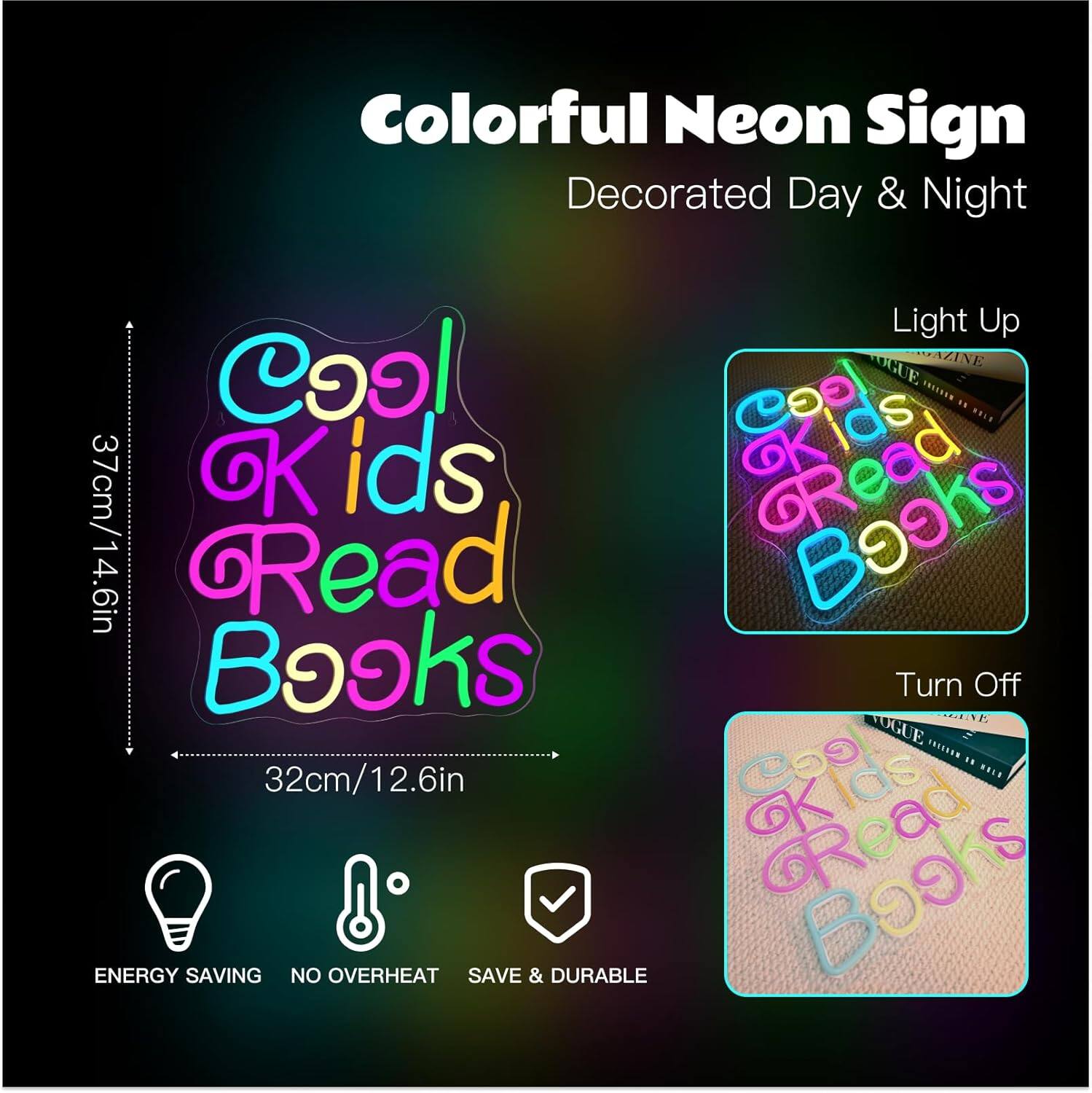 Auledio Cool Kids Read Books Neon Sign for Wall Decor Reading Neon ...