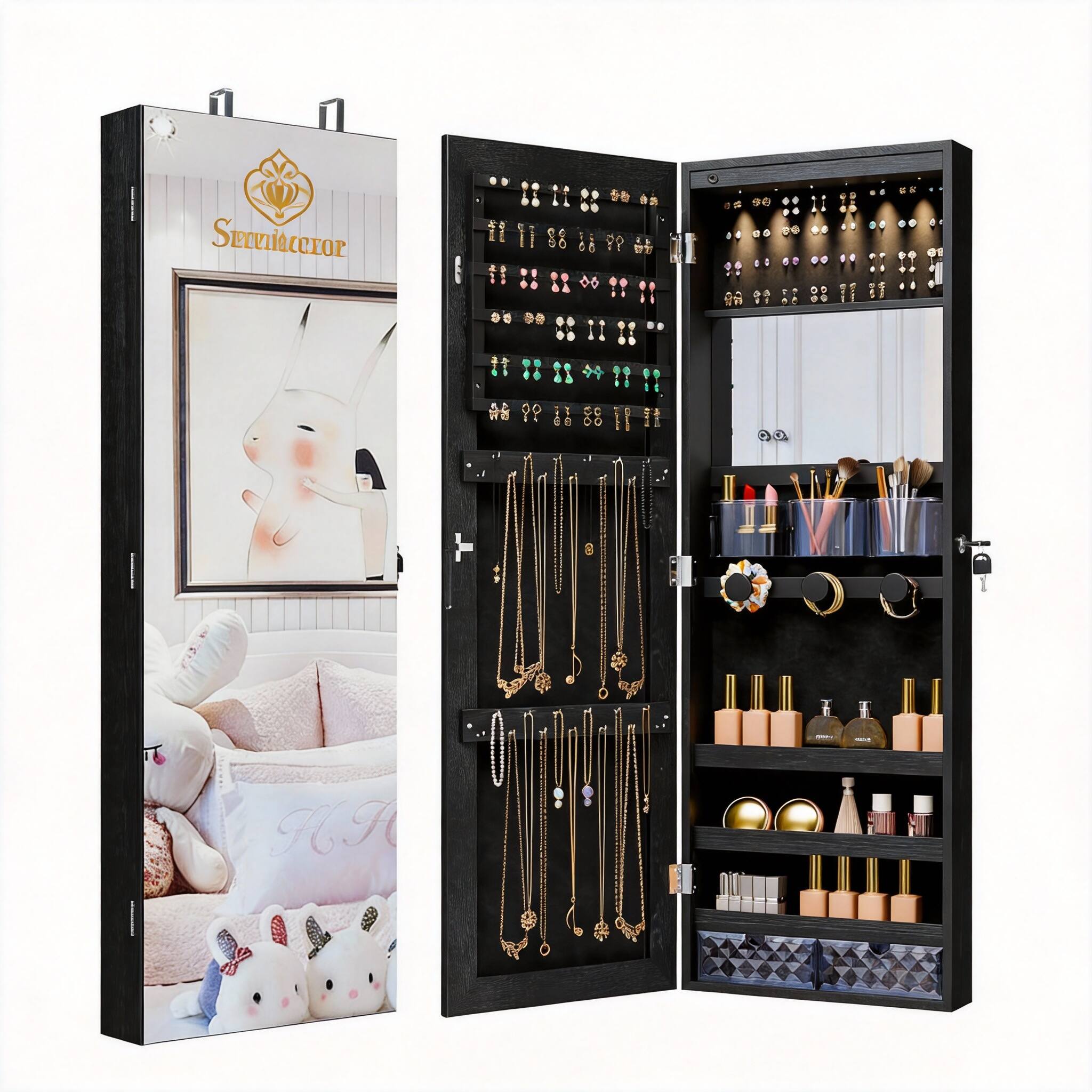 PO3TICJUNKI3 Mirror Cabinet Lockable Wall Or Door Mounted Armoire ...