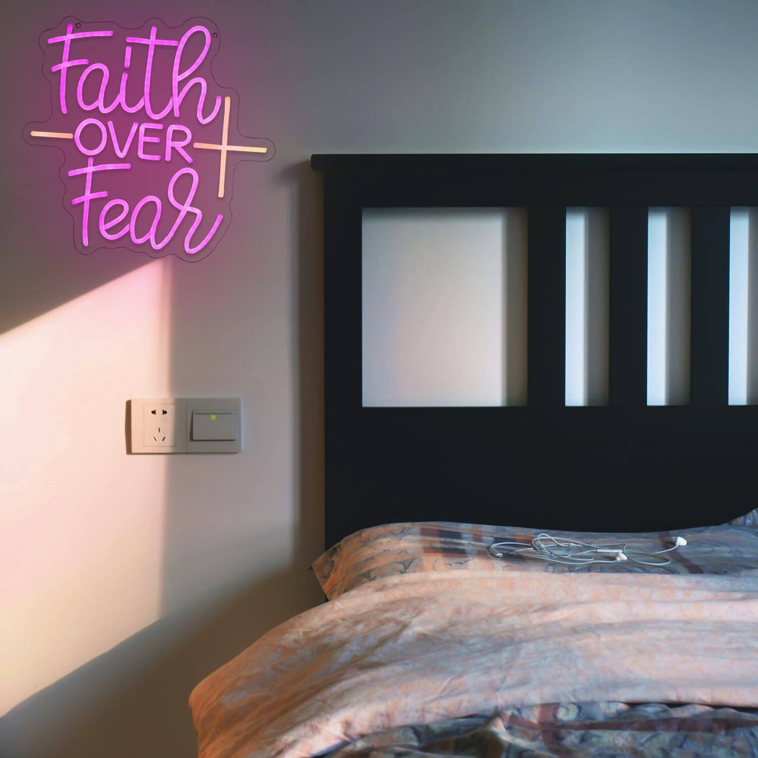 Auledio Faith Over Fear Neon Sign for Wall Decor Jesus Neon Light Warm ...