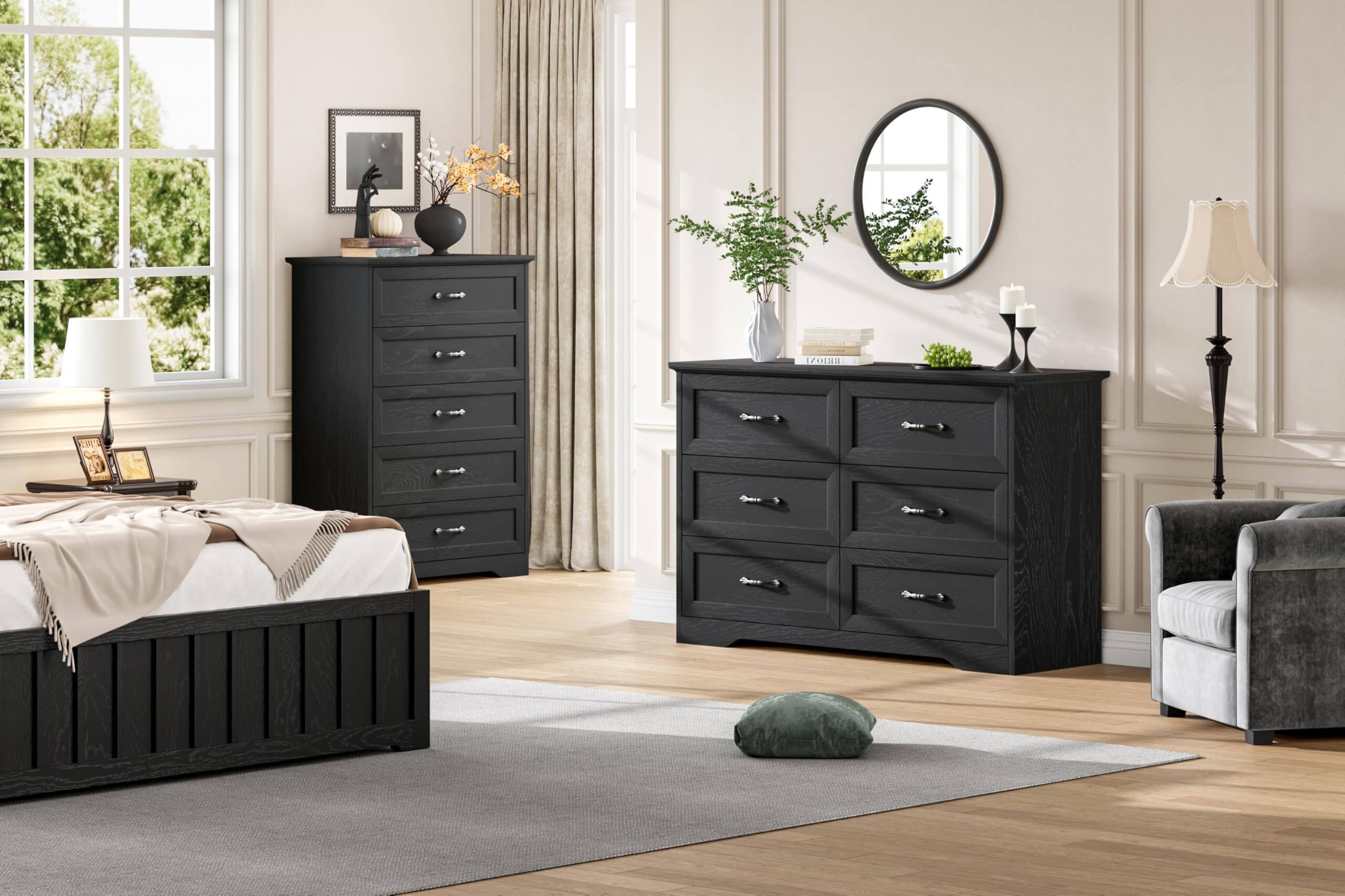 Babevy 5 Drawer Dresser for Bedroom, Farmhouse Modern Wooden Tall Chest ...