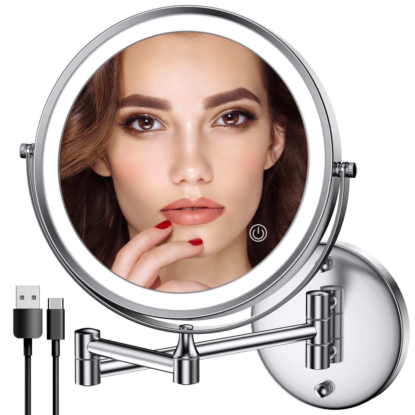 Dapper Styles Rechargeable Wall Mounted Lighted Makeup Mirror Chrome ...
