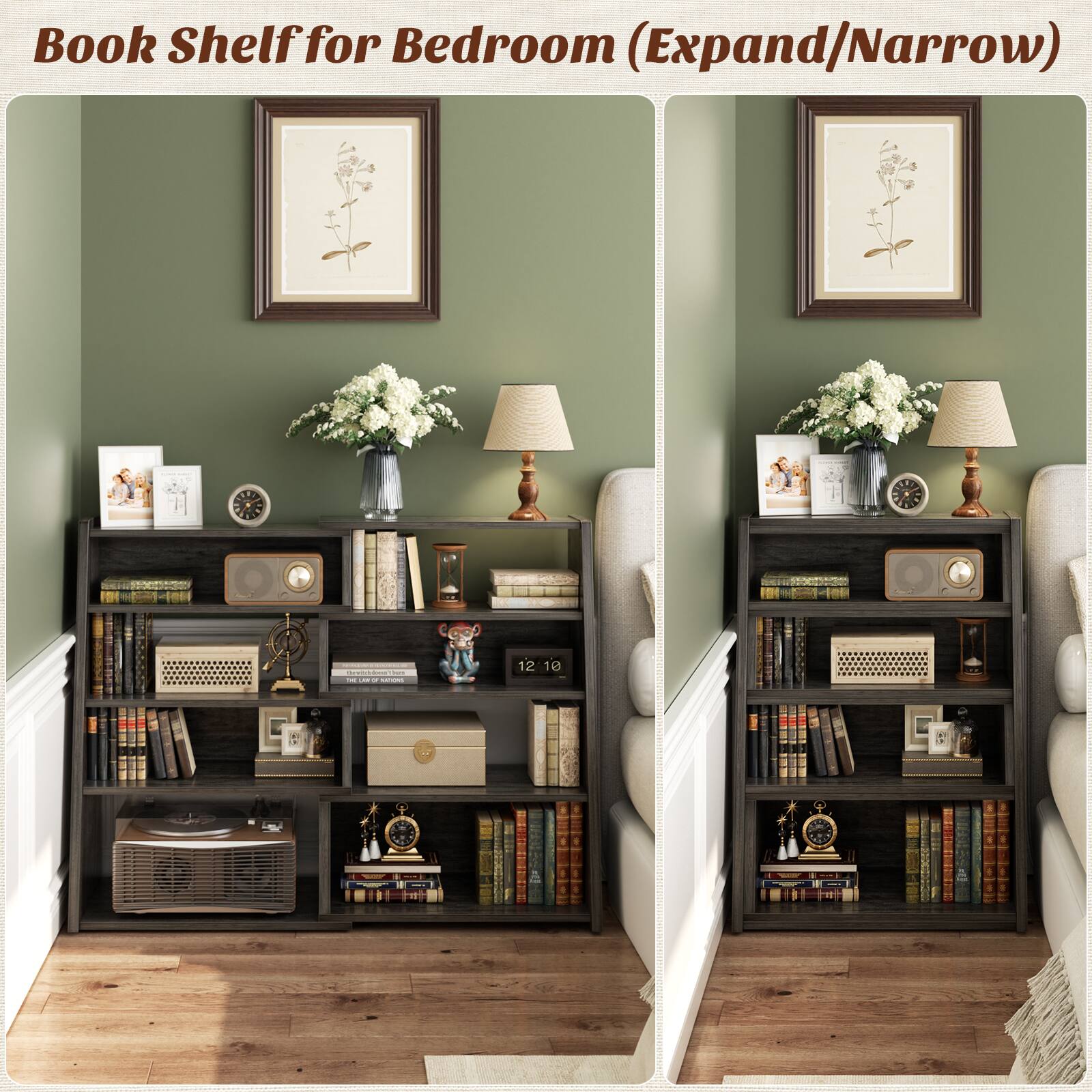 Aheaplus 4 Tier Small Extendable Ladder Bookshelf, Corner Bookshelf for ...
