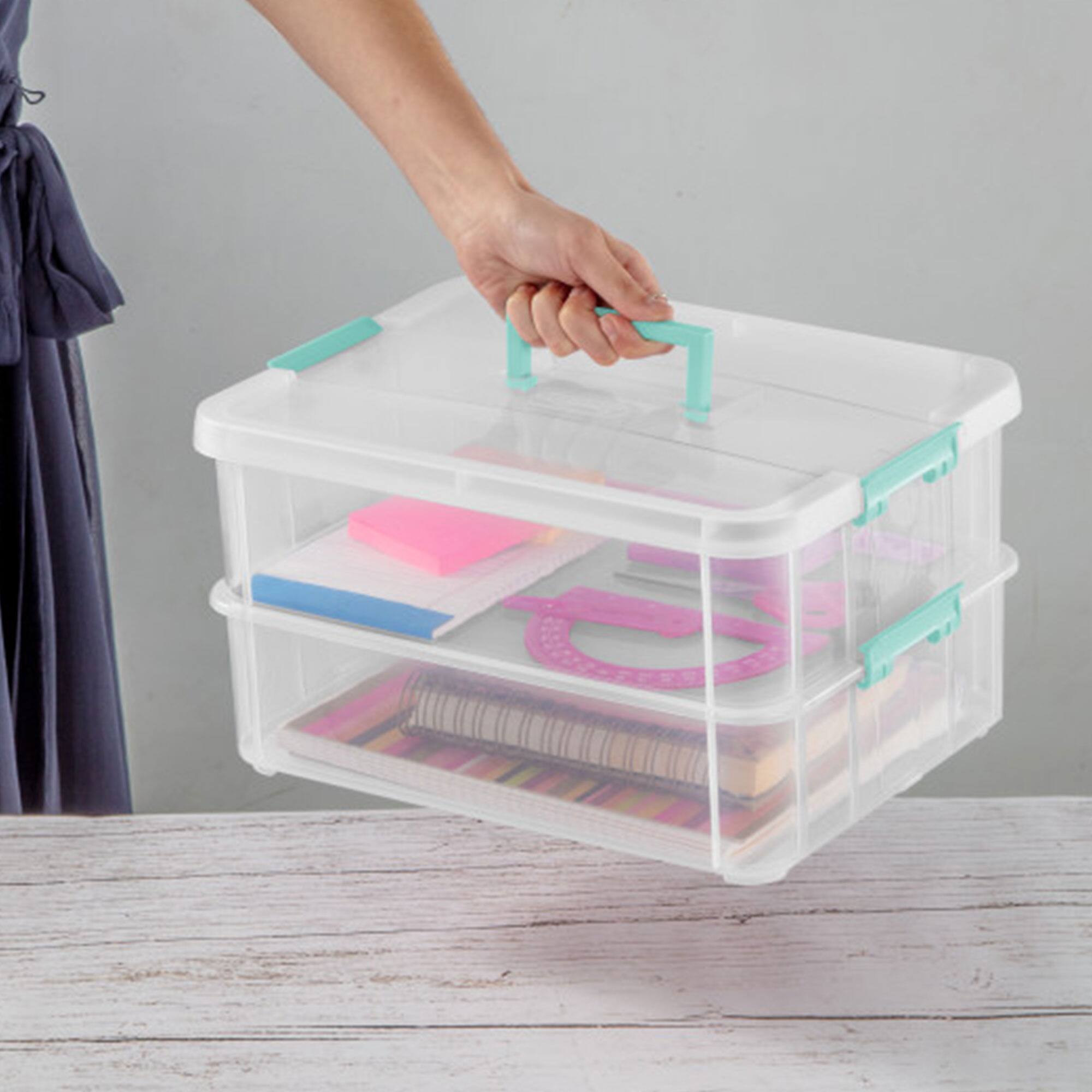 Sterilite Convenient Home 2 Tier Layer Stack Carry Storage Box, Clear ...