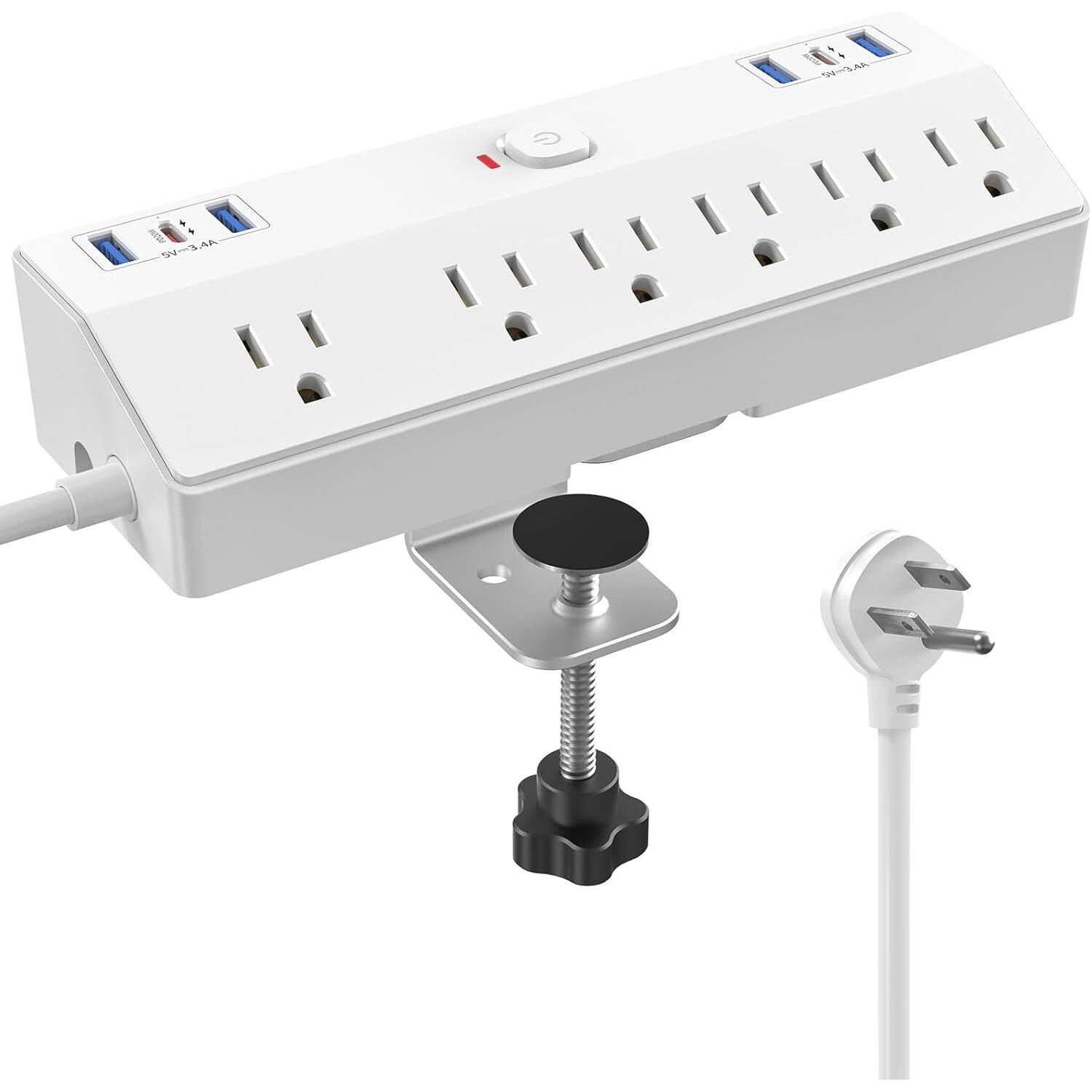 PARKER SLATER Desk Clamp Power Strip with 40W Fast Charging, 2 USB C, 6 ...
