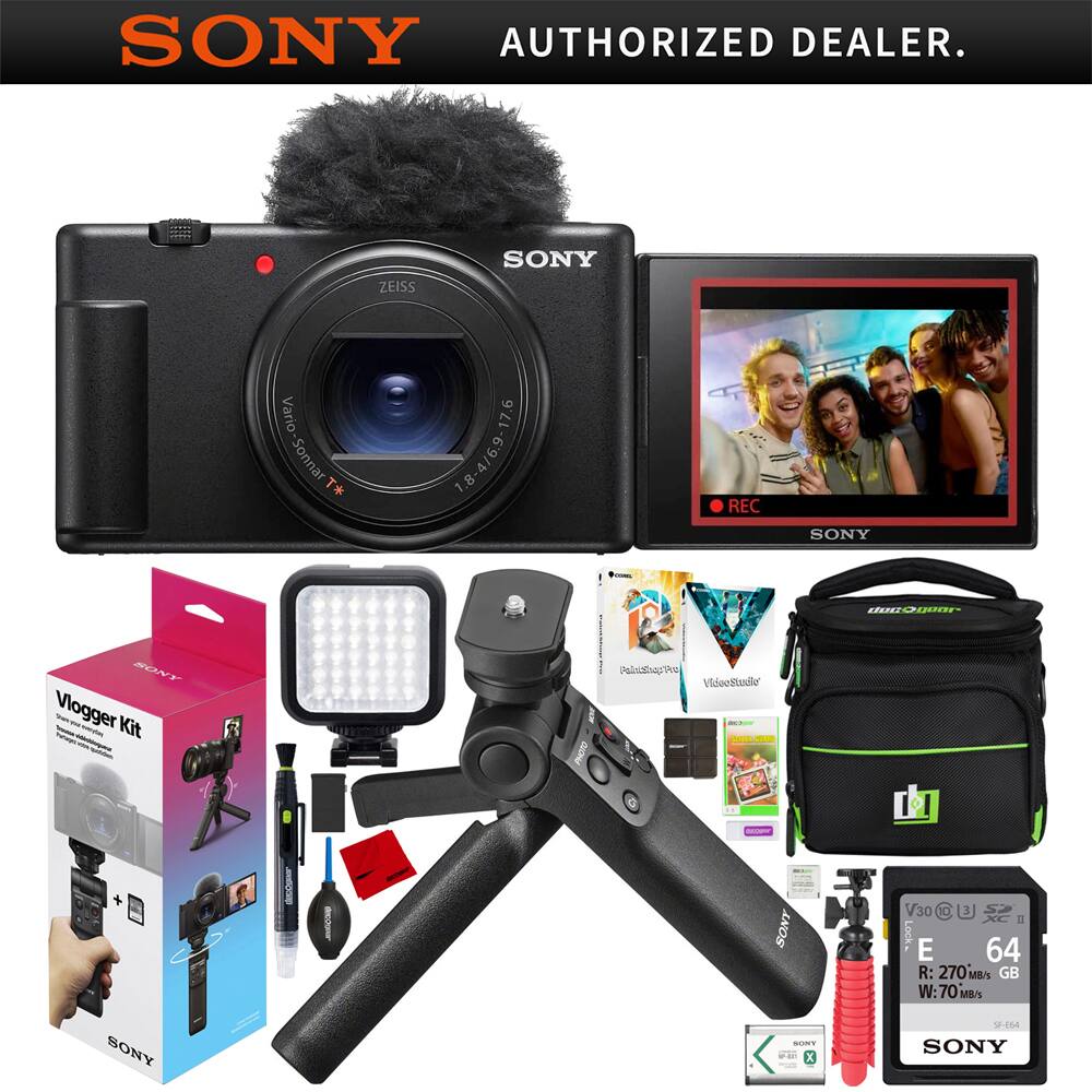 Sony ZV 1 II Vlog 4K Camera + ACCVC1 Vlogger Tripod Kit Content Creator Black Bundle ZV1M2/B ...