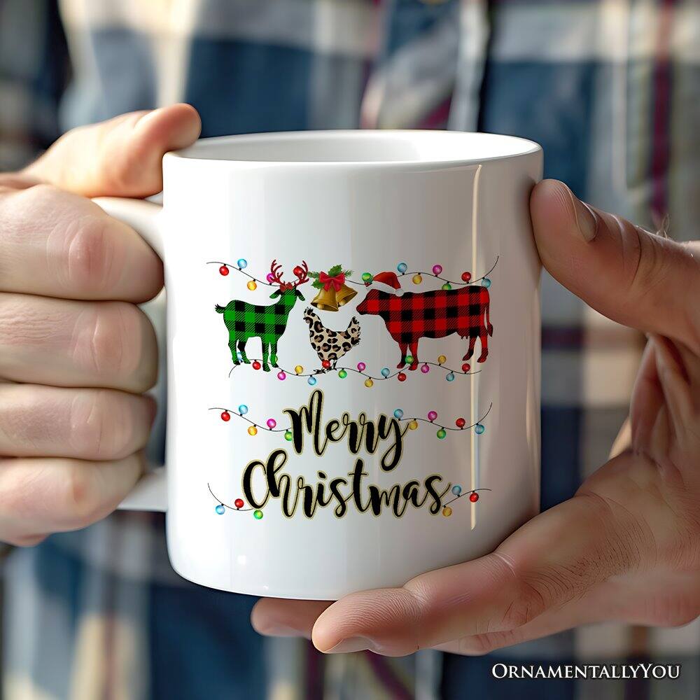 OrnamentallyYou Farm Animal Buffalo Plaid Christmas Mug, Farmhouse Gift ...