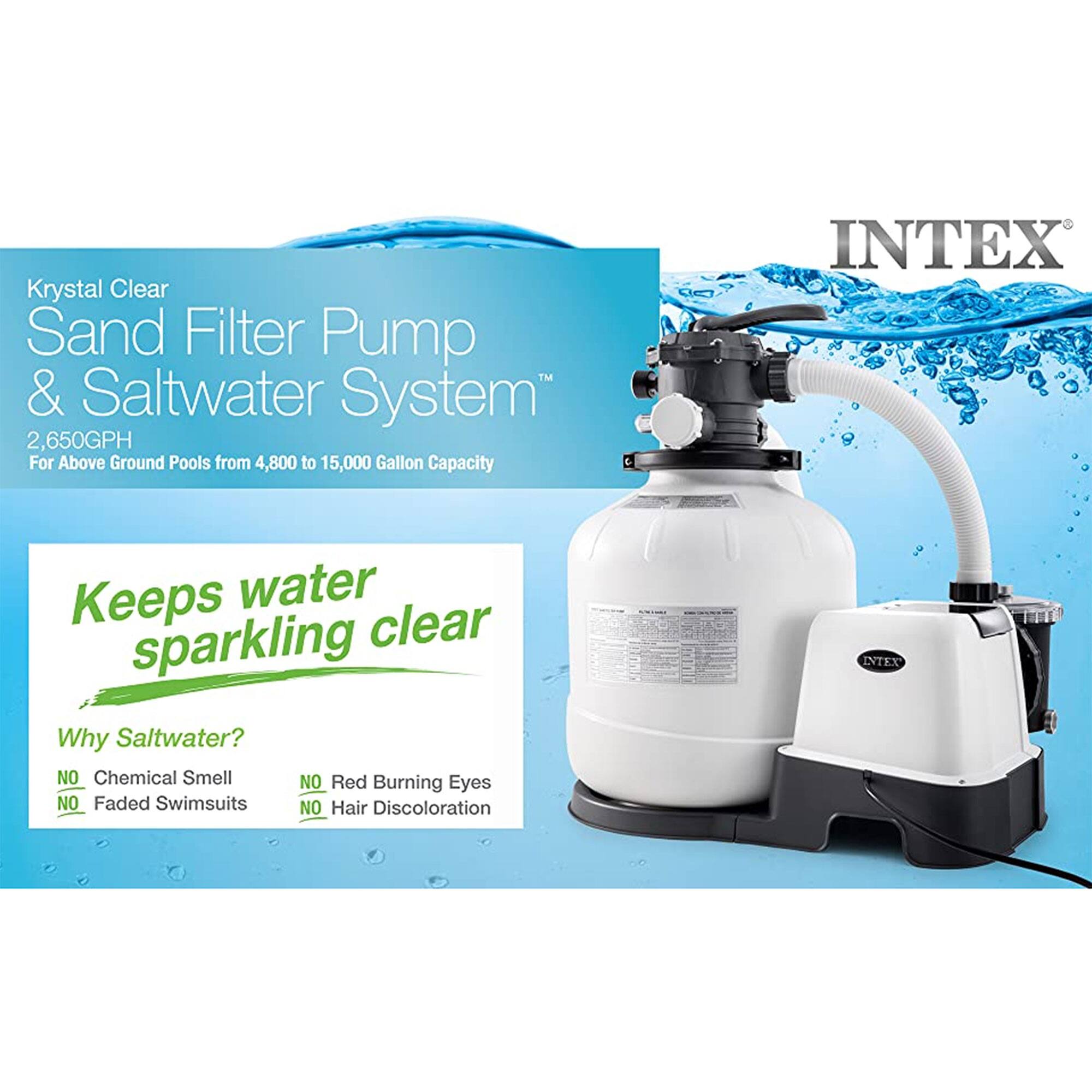Intex Automatic Pool Cleaner w/Krystal Clear Saltwater System & Sand ...