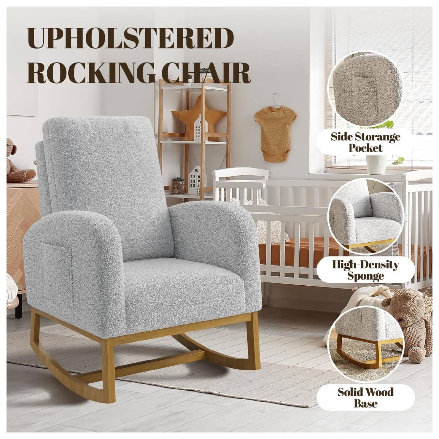 GARVEE Nursery Rocking Chair, Nursing Glider Rocker Chair with High ...