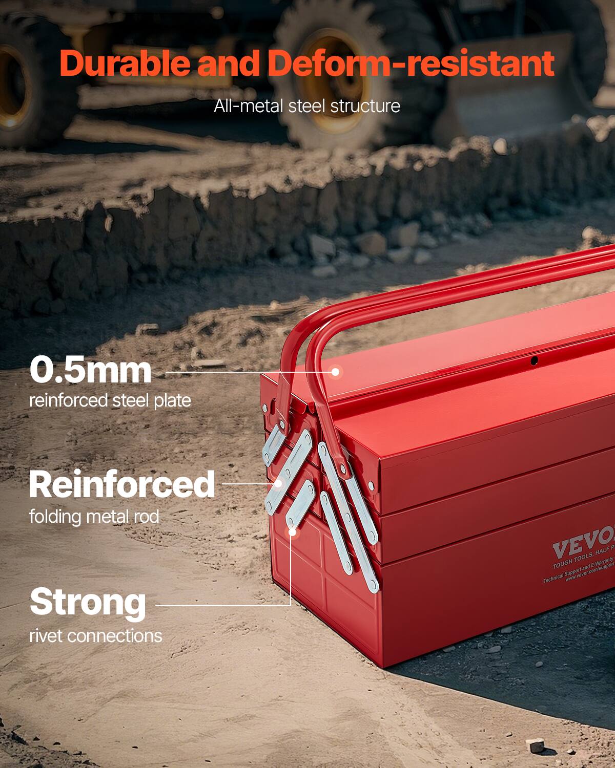 VEVOR Metal Tool Box, 18 inch,3 Tier 5 Tray Portable Folding Tool Chest ...