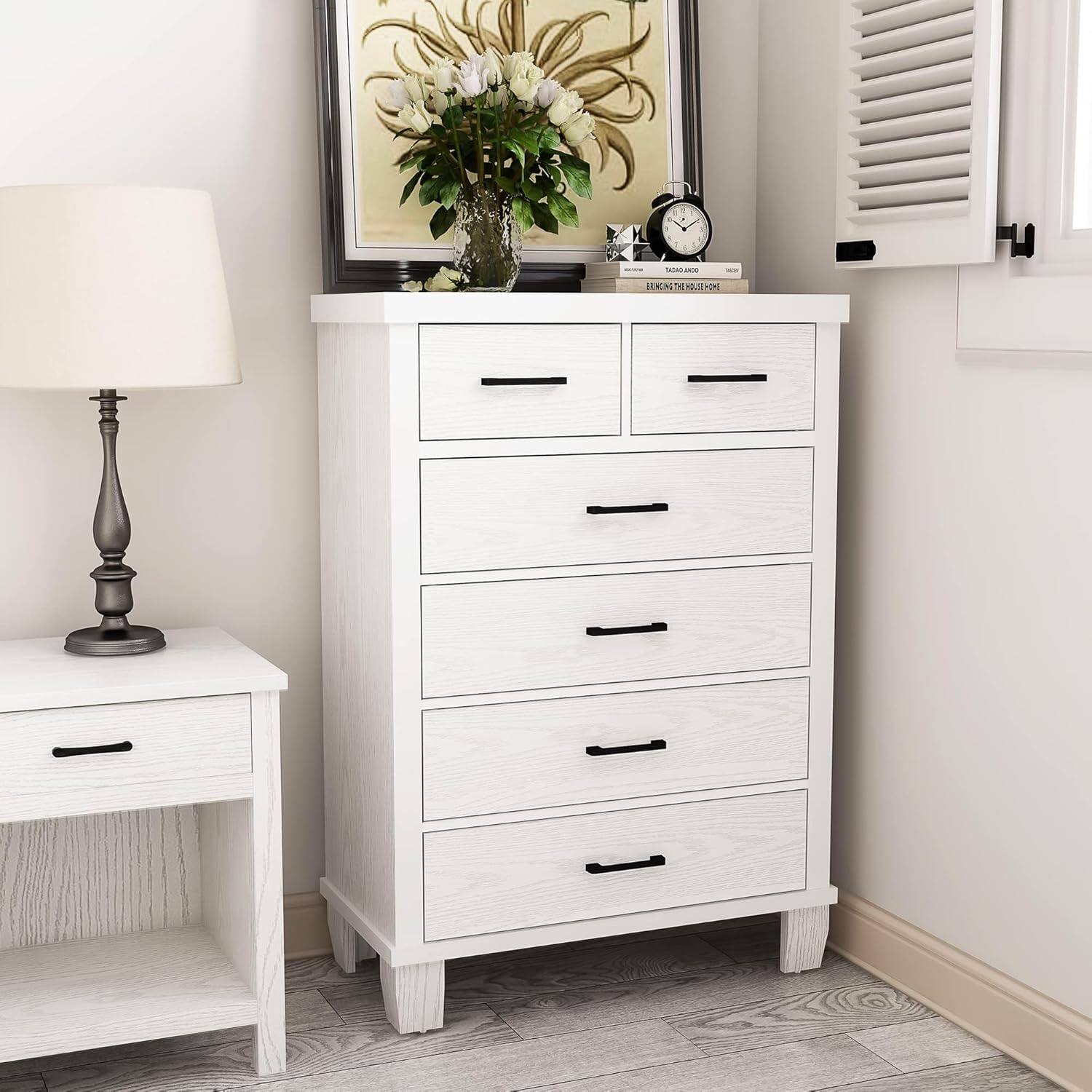 Qeetex Dresser for Bedroom with 6 Drawers, 45" Tall Chests of Drawers ...