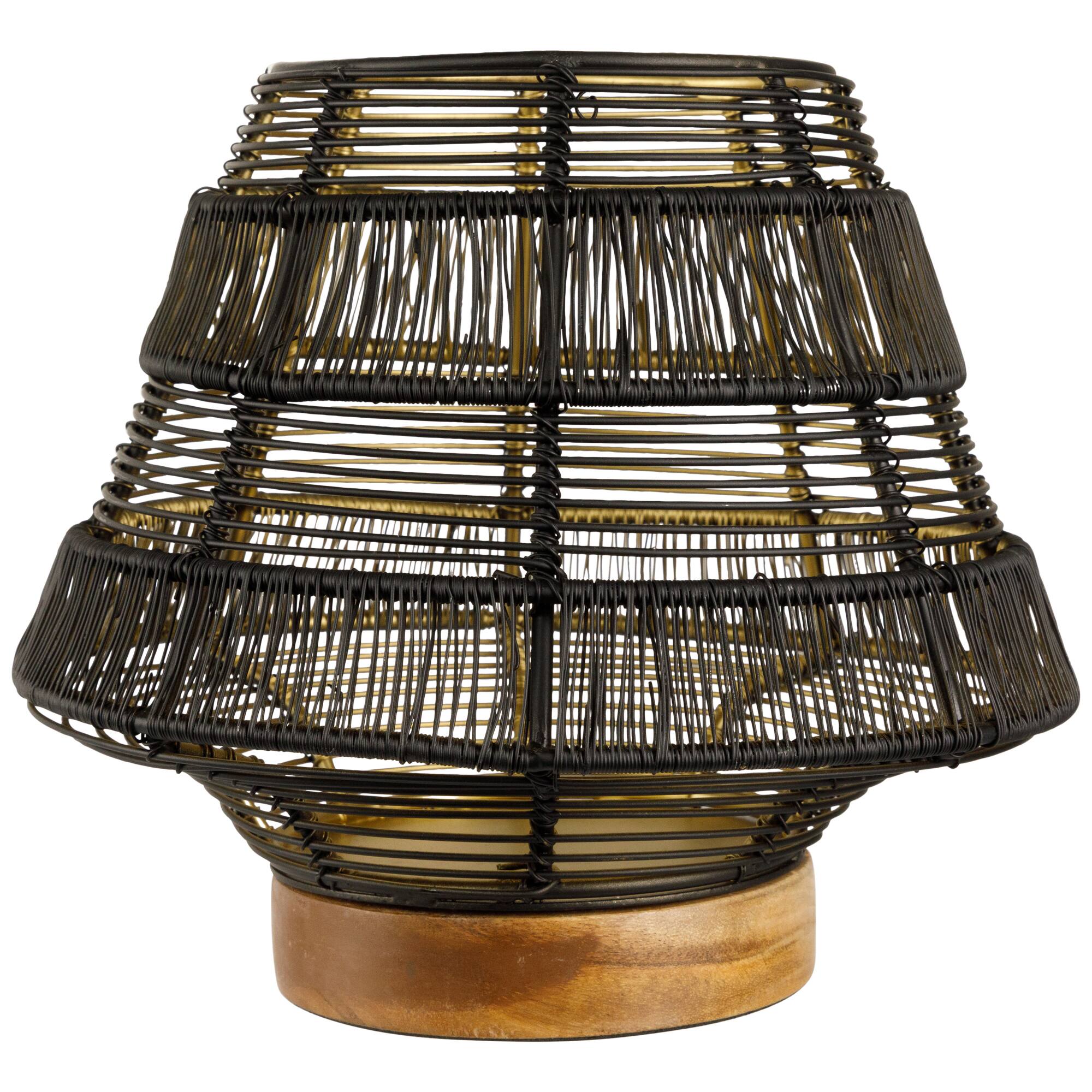 Northlight Small Woven Iron Pillar Candle Holder with Wooden Base 7.25 ...