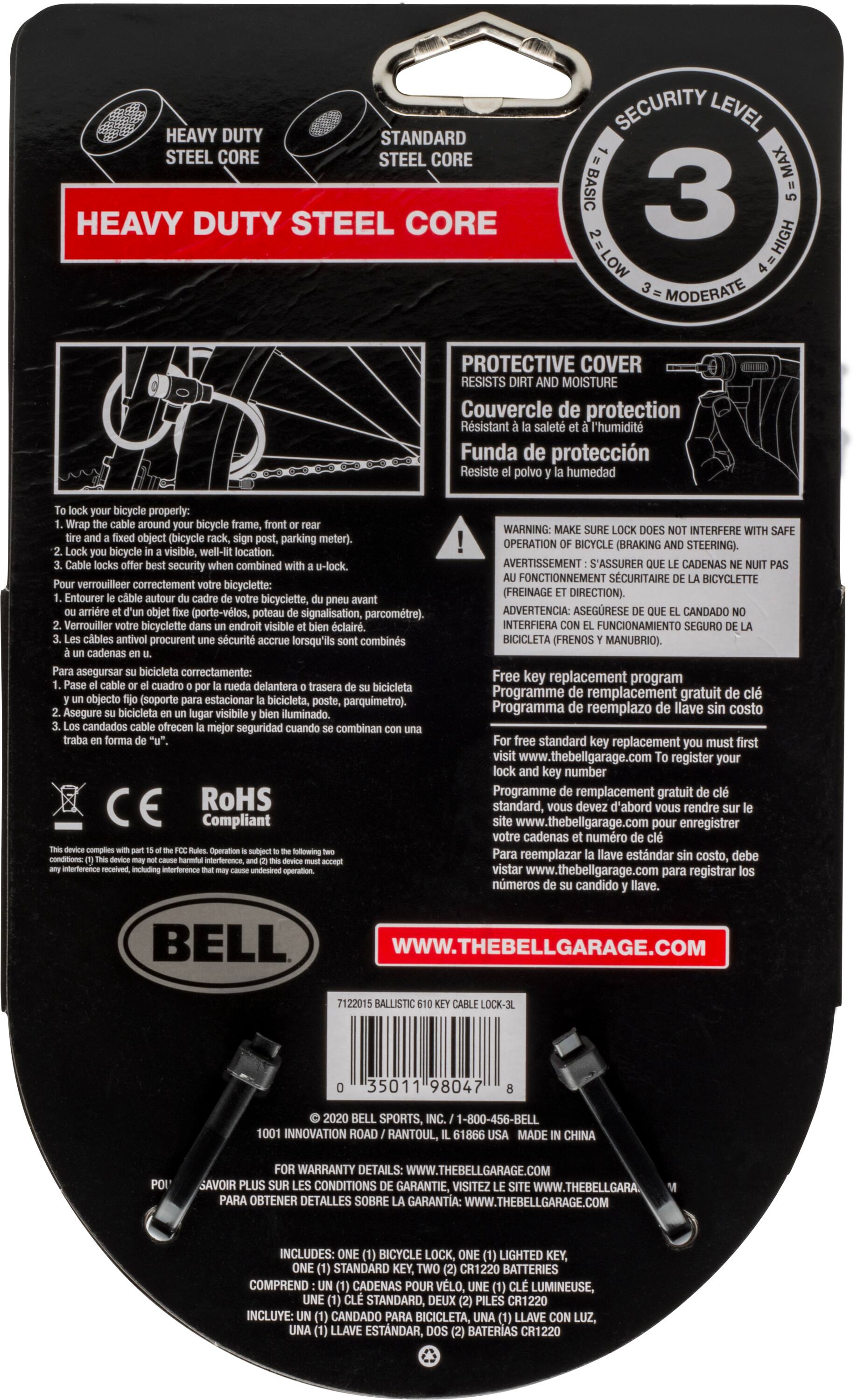 Bell Ballistic 610 Cable Lock with Lighted Key for Bike and Scooter ...