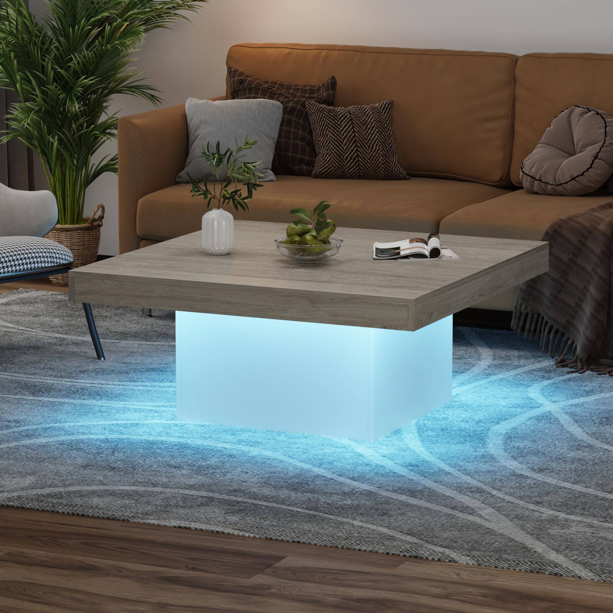 Jojoka Square Coffee Table with Led Lights, 35 inch Small Cocktail ...